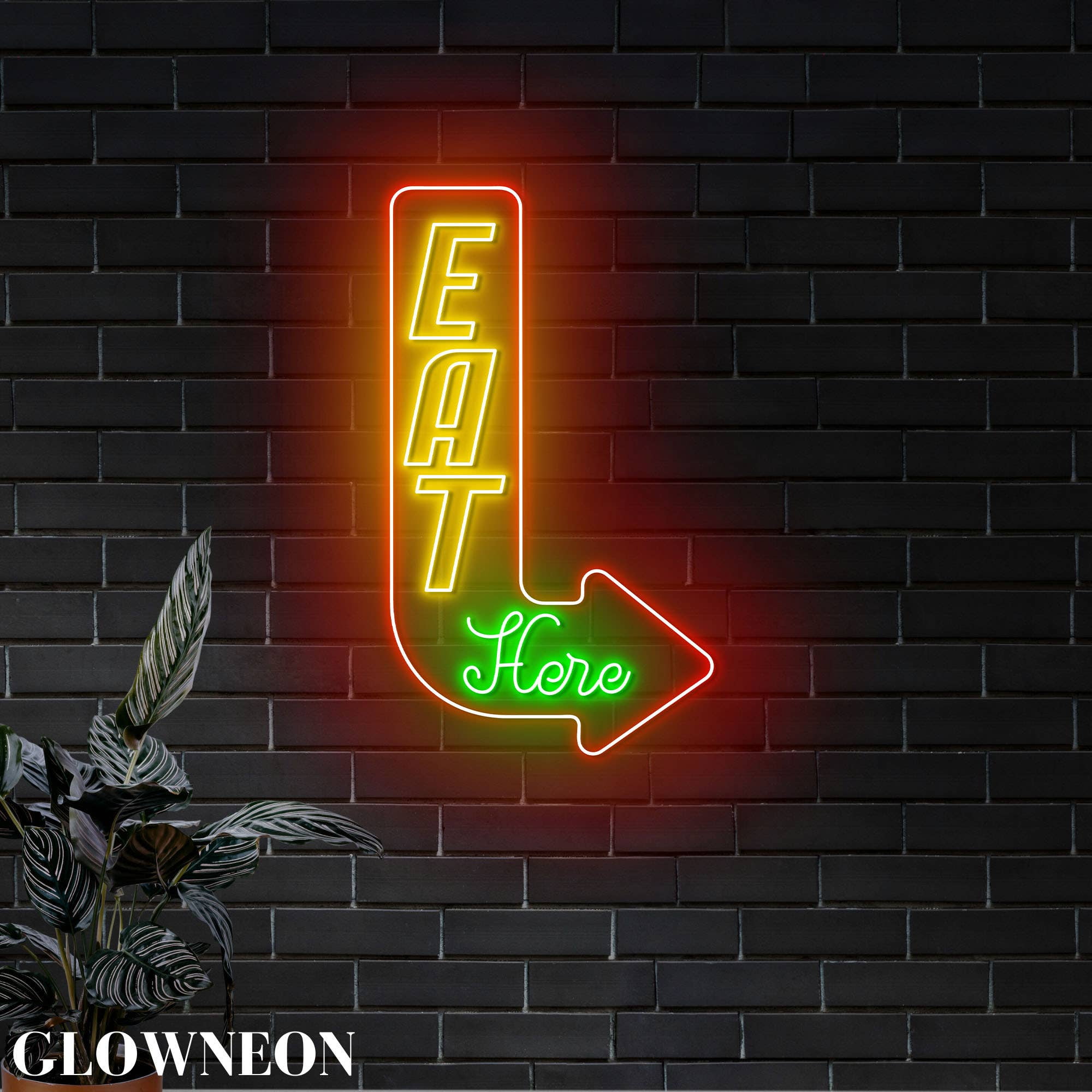 Glowneon Eat Here Arrow Neon Light Sign, Restaurant Diner Wall Decor ...