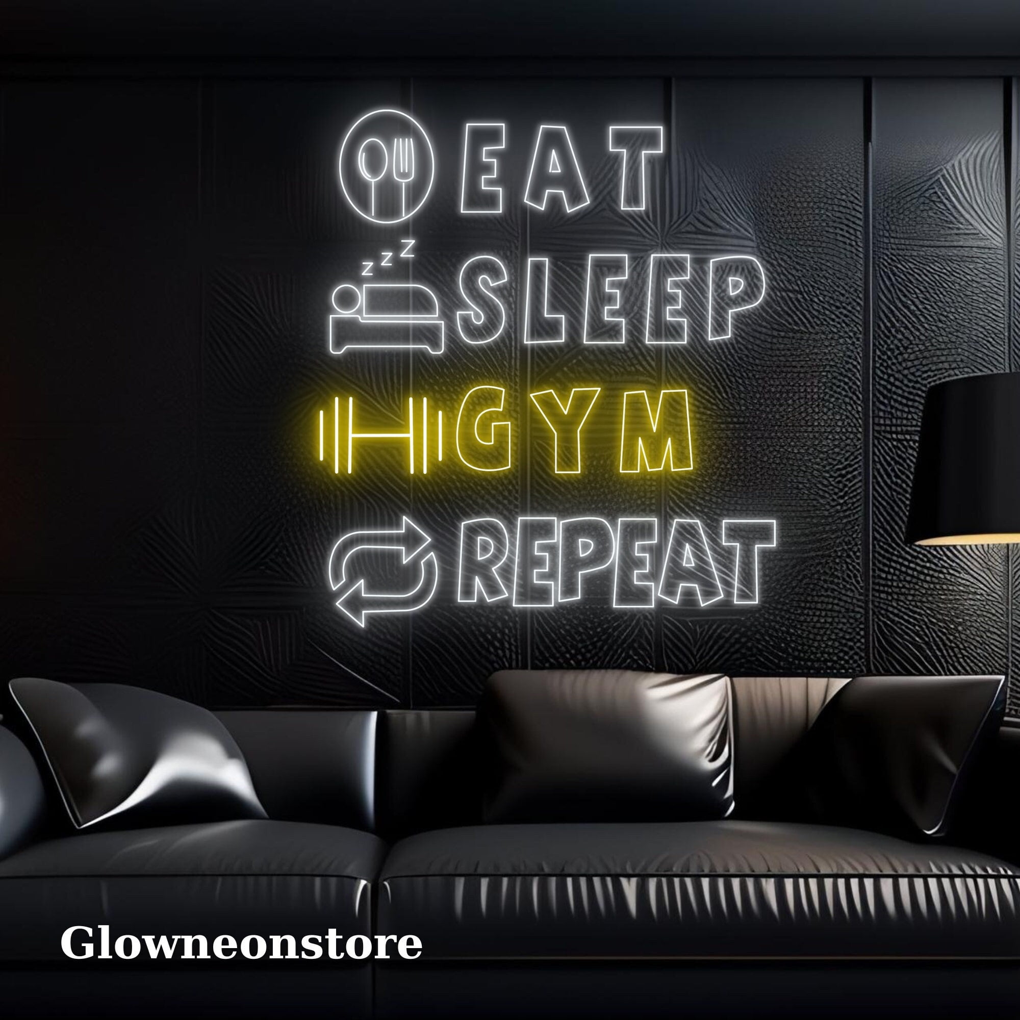 Glowneon Eat Sleep Gym Repeat Neon Sign, Eat Sleep Gym Repeat Led Sign, Handmade Sport Led Sign ...