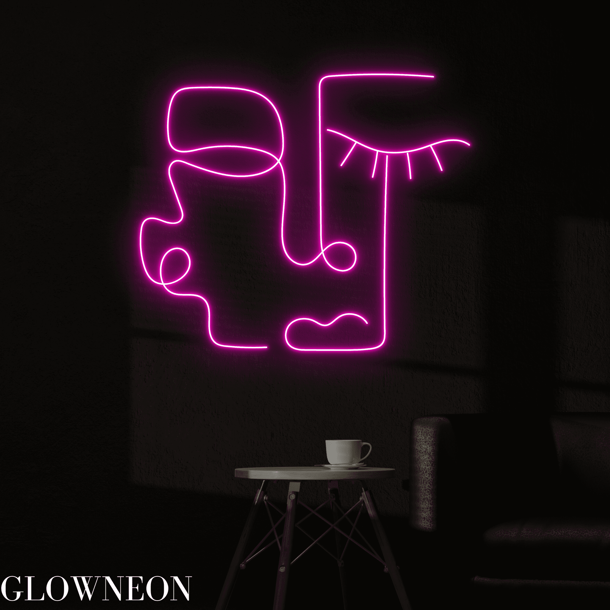 Glowneon Face Abstract Neon Sign, Artistic Led Decor, Bedroom Decor ...