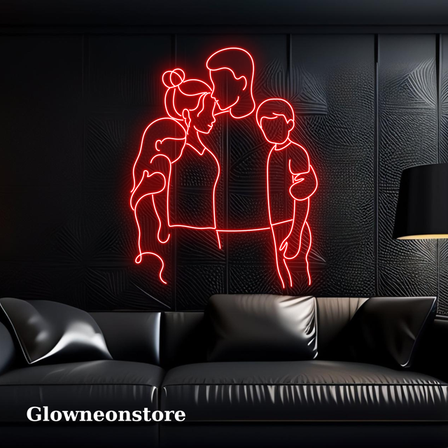 Glowneon Family Line Art Neon Sign, Line Art Family Portrait Led ...