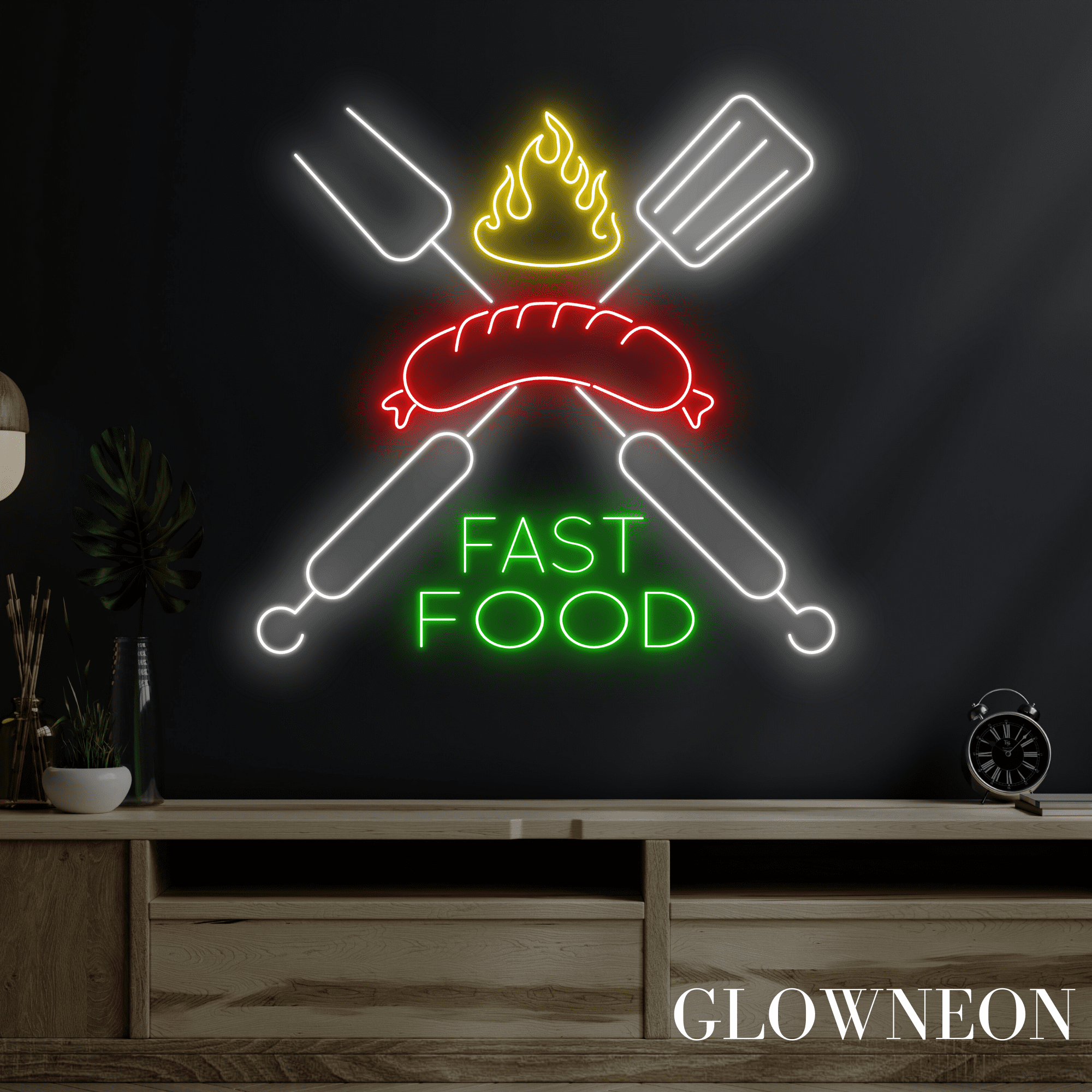 Glowneon Fast Food Neon Sign, Fast Food Led Sign, Sausage Led Light ...