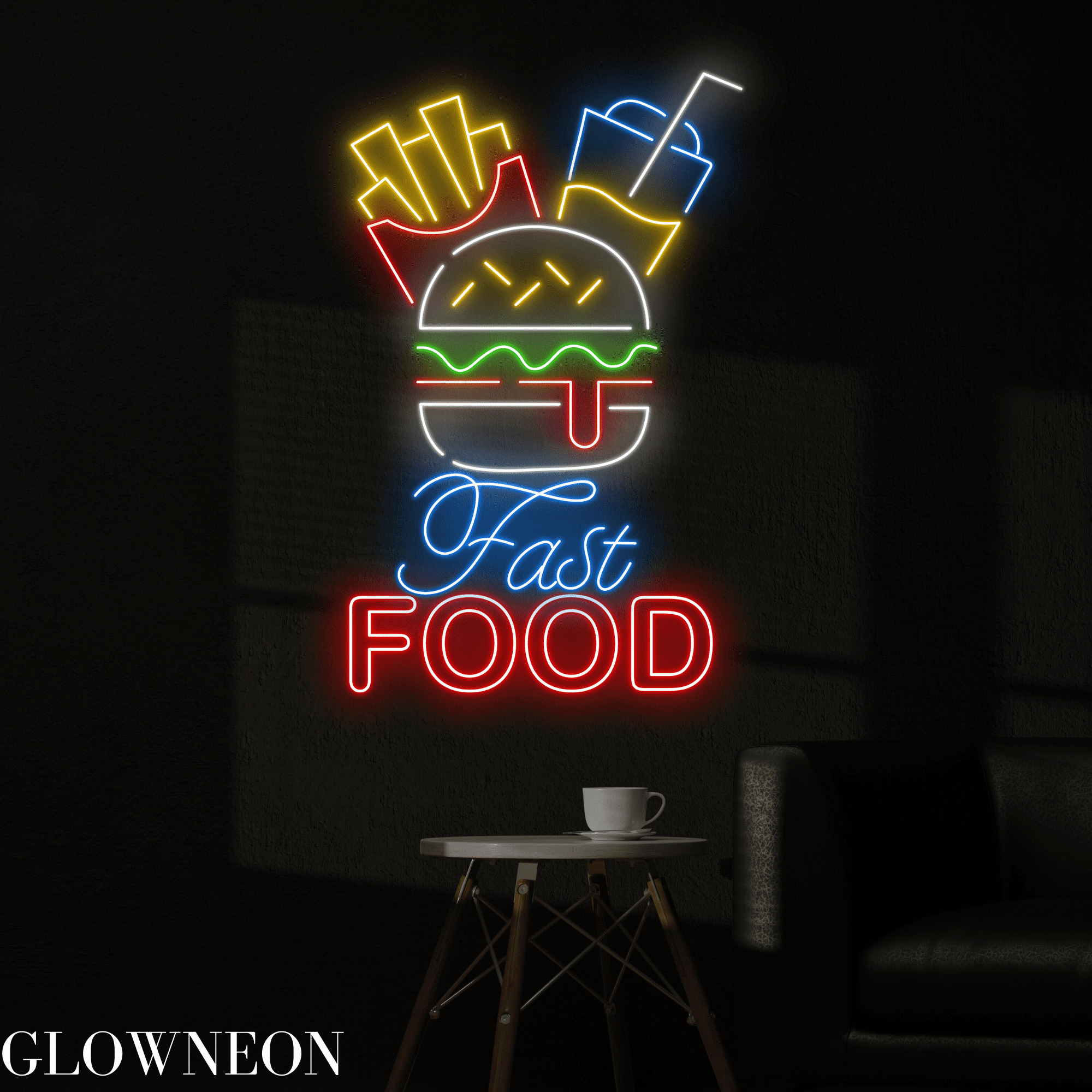 Glowneon Fast Food Neon Sign, Hamburger Led Sign, French Fries Decor ...