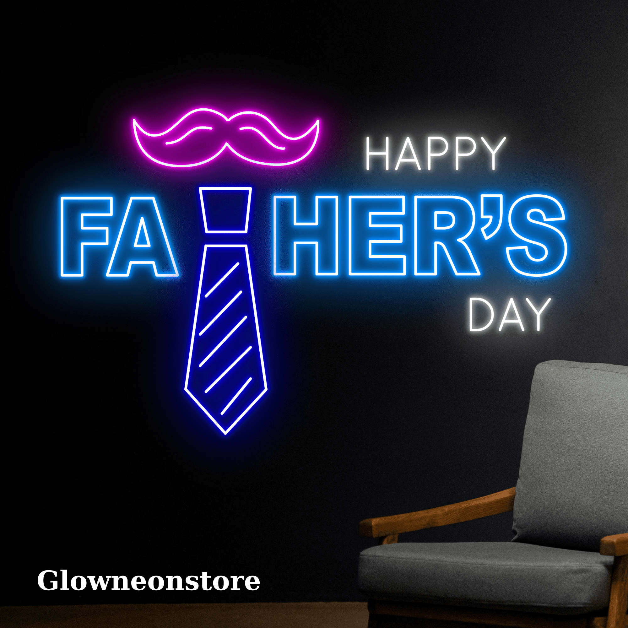 Glowneon Father Day Beard Tie Cravat Neon Sign, Father's Day Led Sign ...