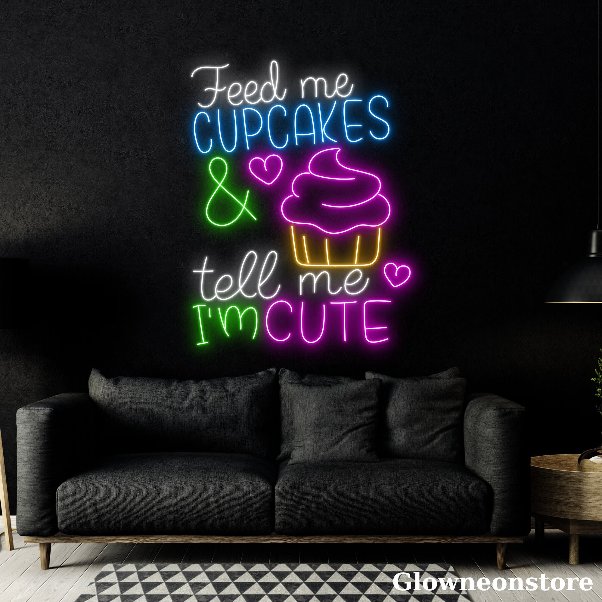 Glowneon Feed Me Cupcakes & Tell Me I'm Cute Neon Sign, Cakes LED Sign ...