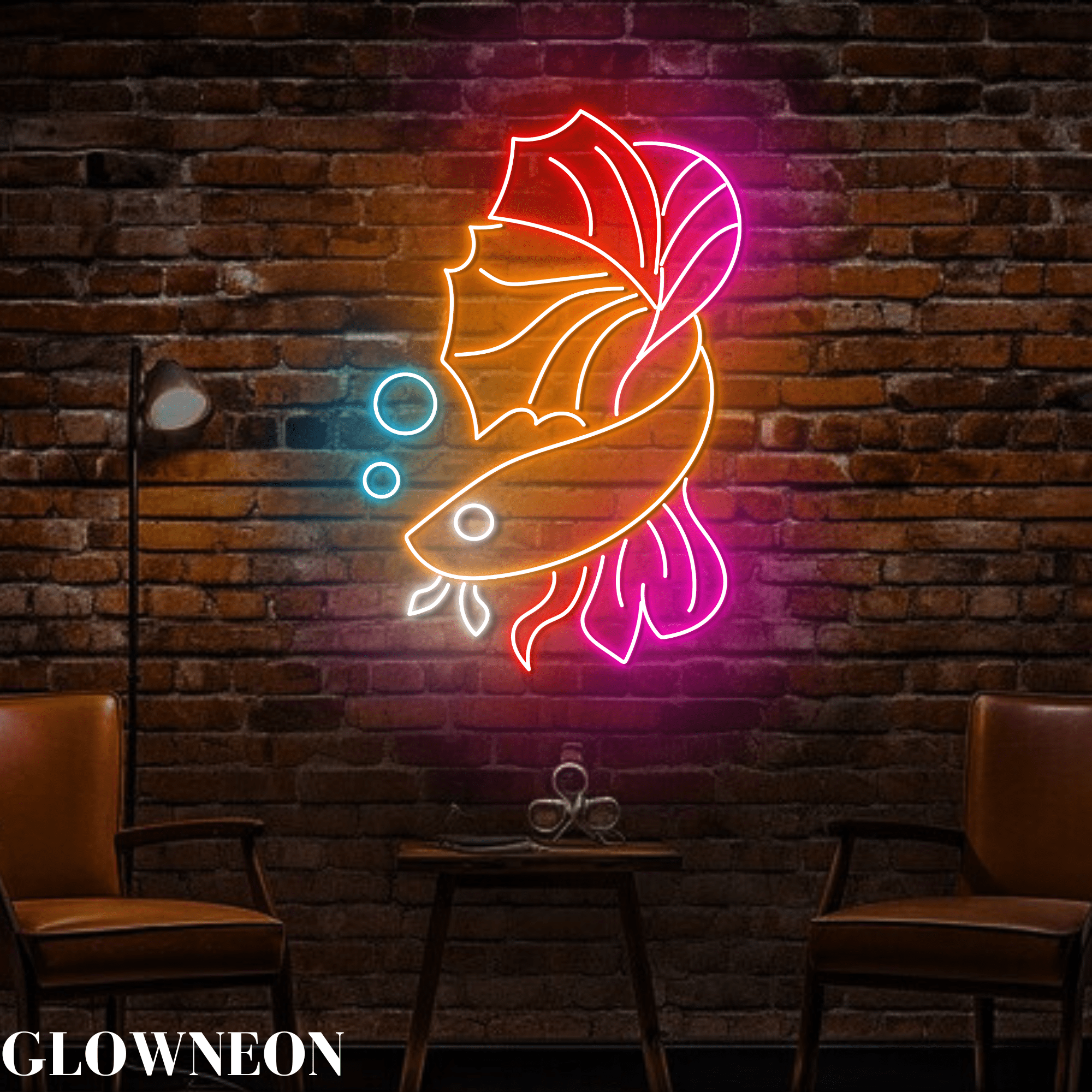 Glowneon Fighting Fish Led Sign, Fish Shop Wall Art, Fish Store Decor ...
