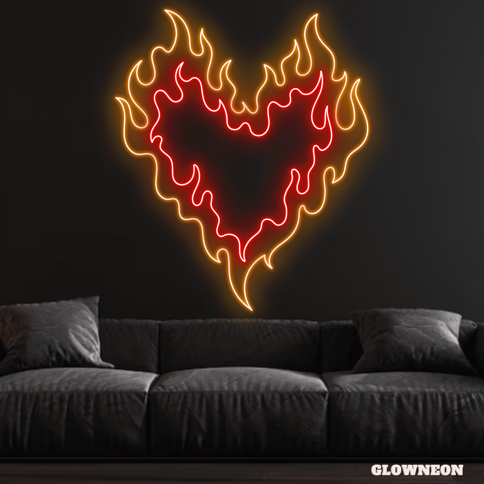 Glowneon Fire Heart Neon Sign, Heart Wall Decor, Heart LED Sign ...