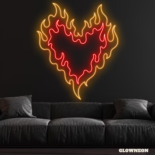 Glowneon Fire Heart Neon Sign, Heart Wall Decor, Heart LED Sign ...