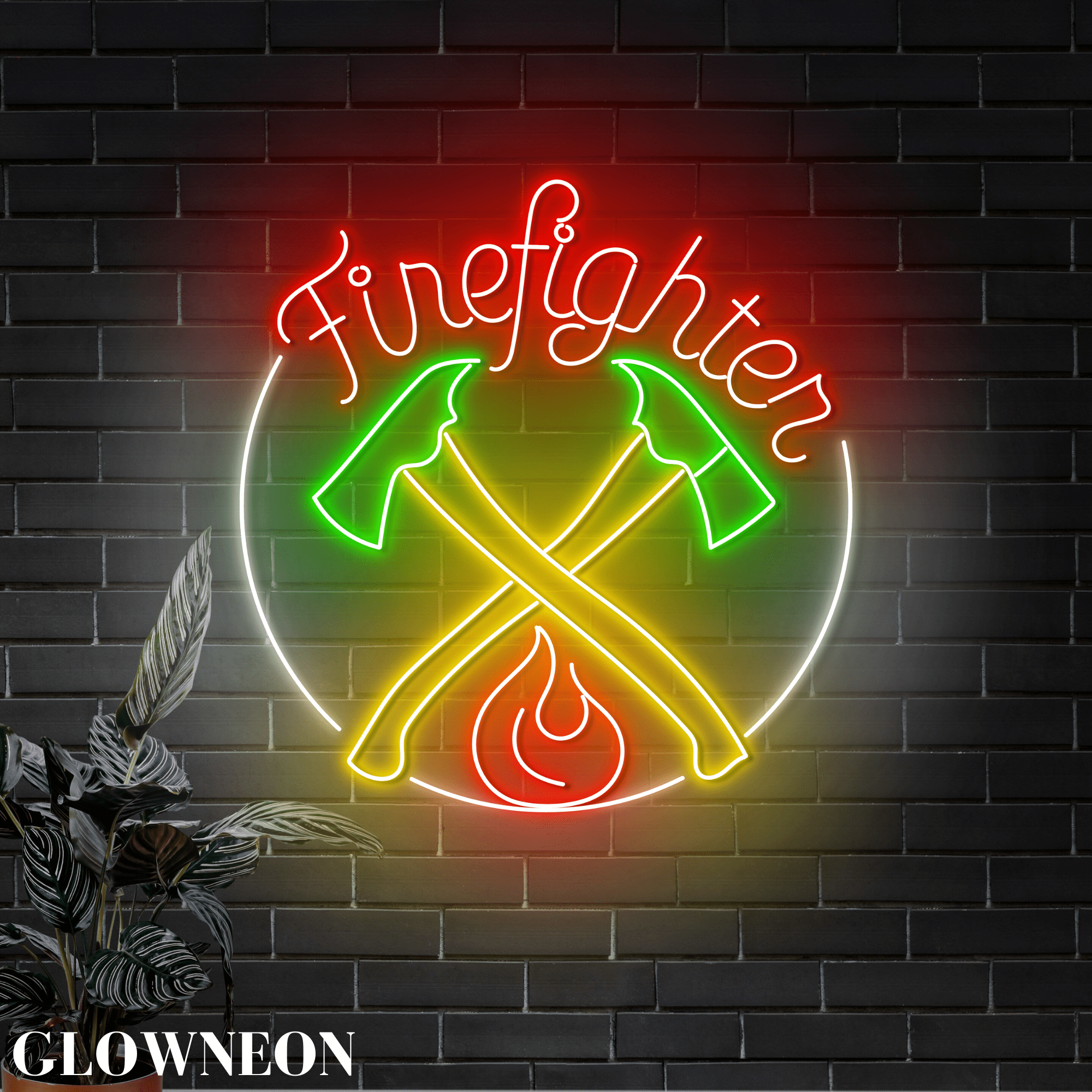 Glowneon Firefighter Axe Cross Neon Sign, Fireman Station Wall Decor ...