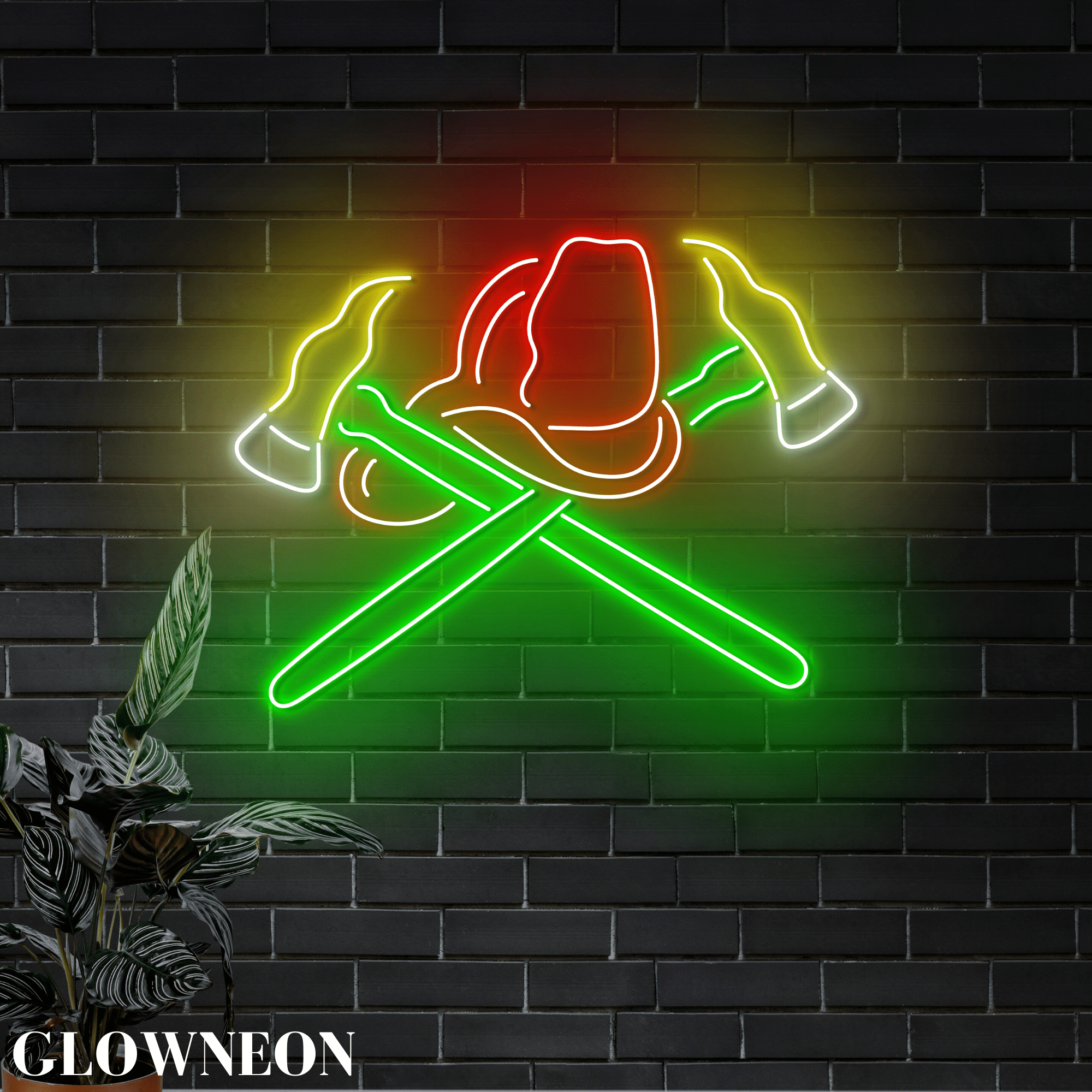 Glowneon Firefighter Axe Neon Wall Sign, Firefighter Hat Led Wall Art ...