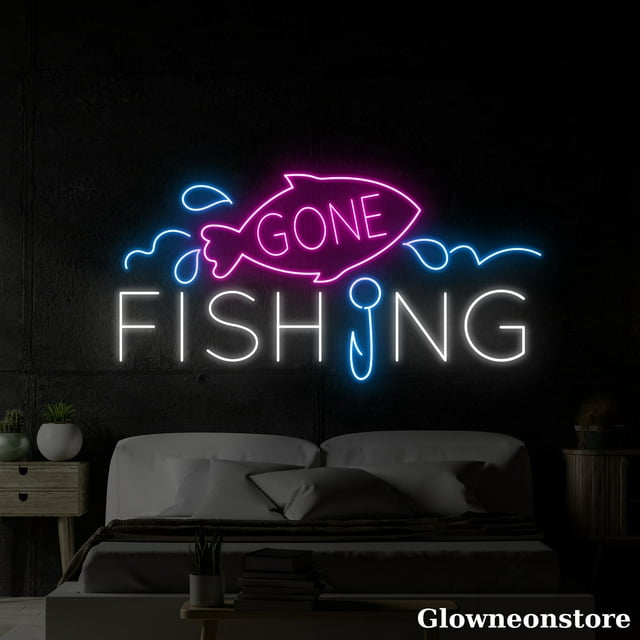 Glowneon Fishing Neon Sign, Fishing Gone Led Sign, Man Cave Decor ...
