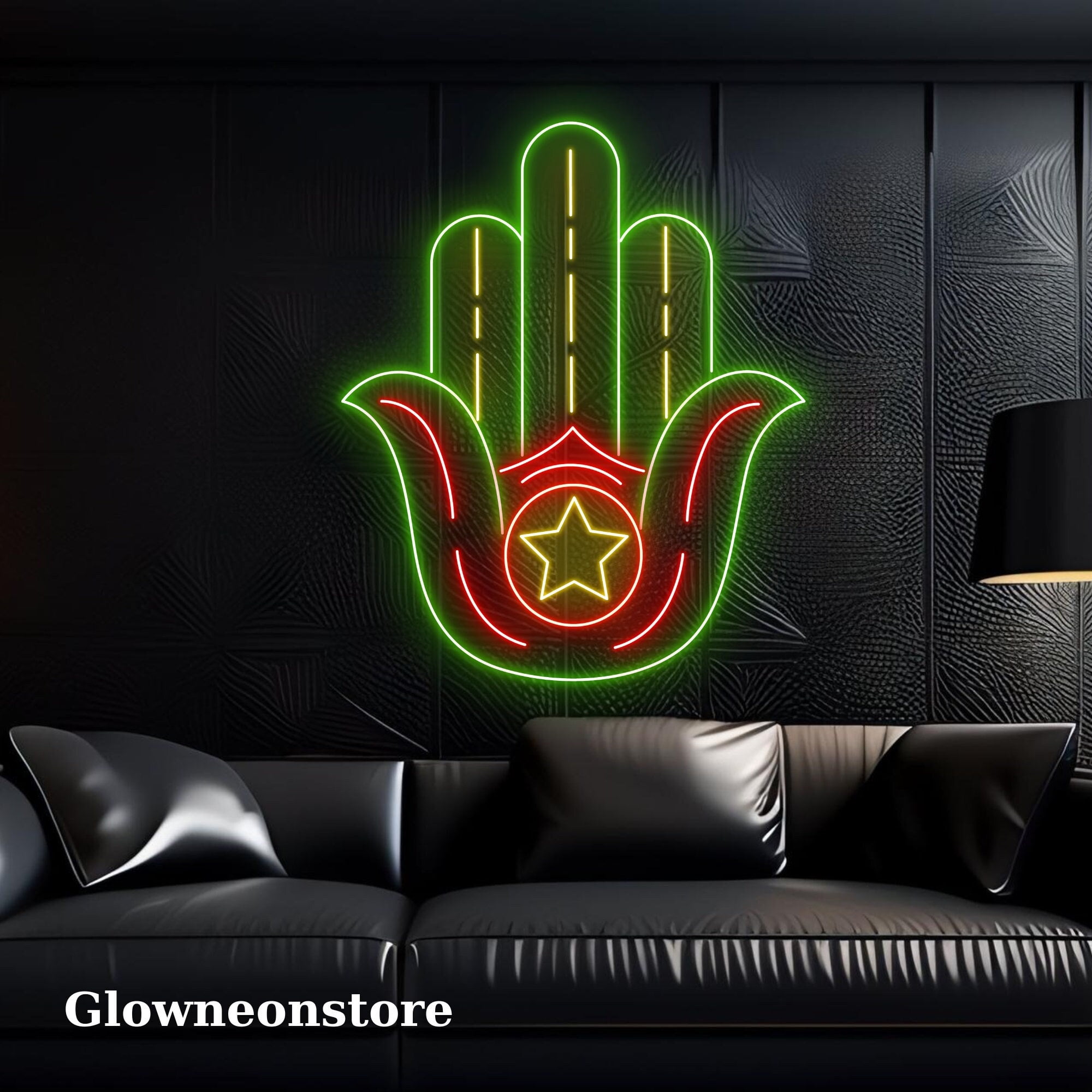 Glowneon Five Star Hamsa Neon Sign, Star Hamesh Led Sign, Jewish Star ...