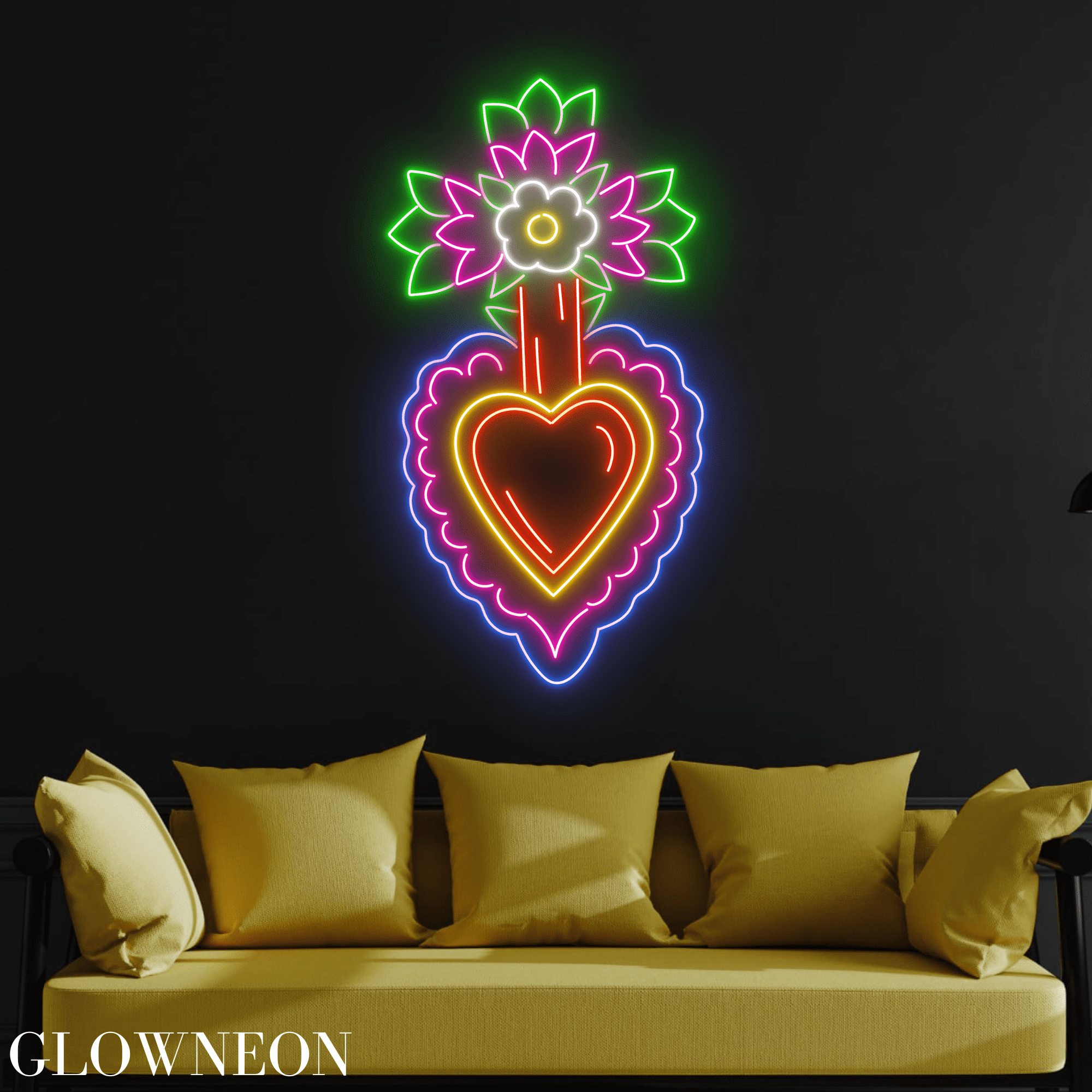 Glowneon Flaming Flower Heart Neon Signs, Flaming Heart Wedding Decor ...
