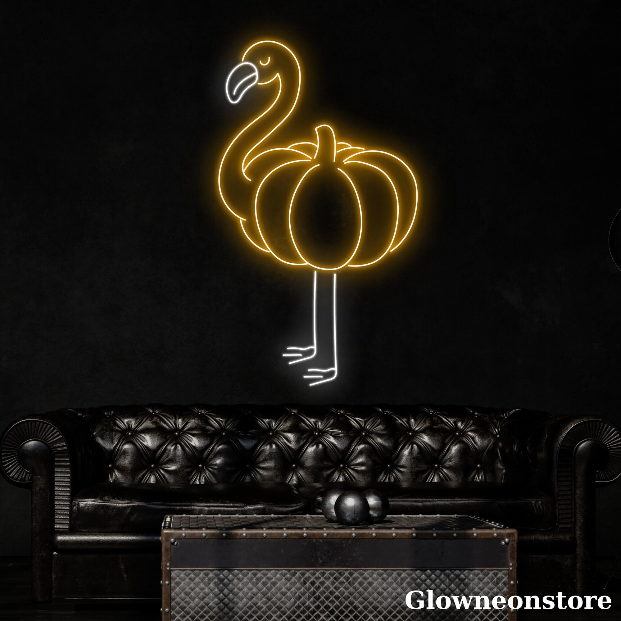 Glowneon Flamingo Pumpkin Neon Sign, Thanksgiving LED Sign, Flamingo ...