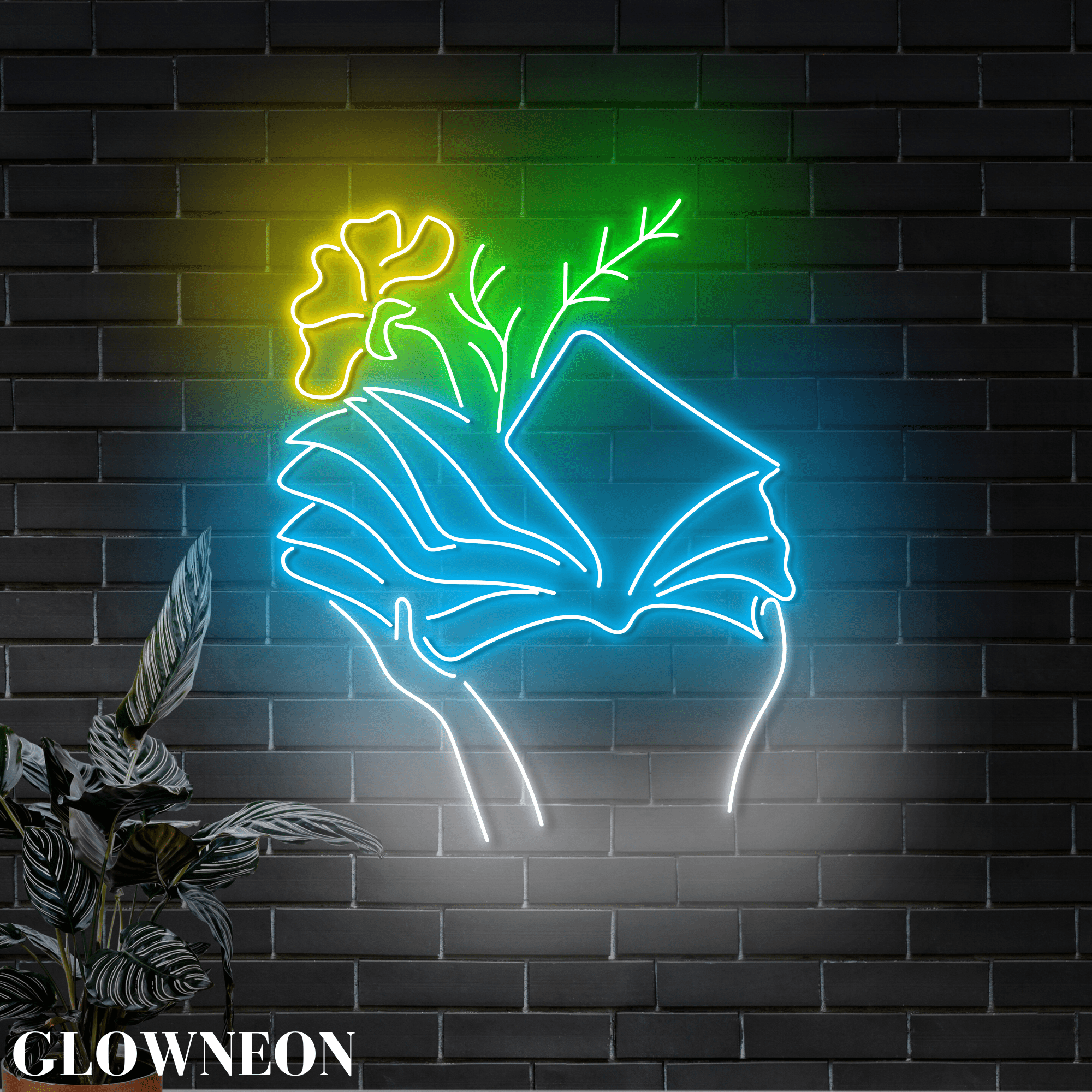 Glowneon Floral Book Led Sign For Book Store Wall Art, Read Book Sign ...
