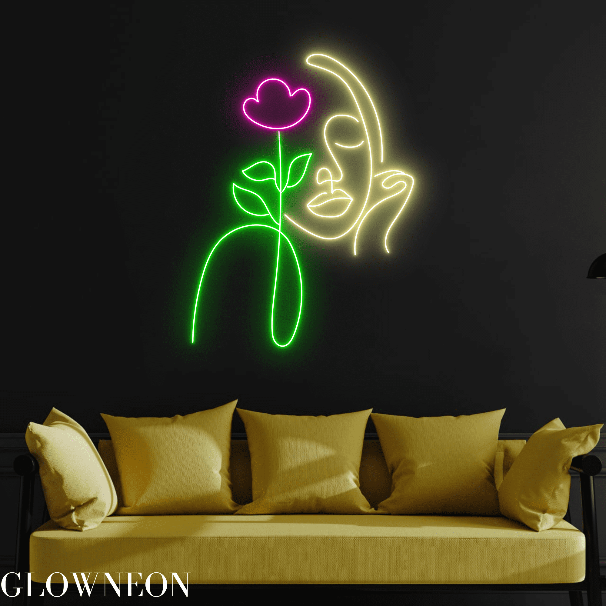Glowneon Floral Woman Neon Sign, Abstract Girl Face Flower Led Sign ...