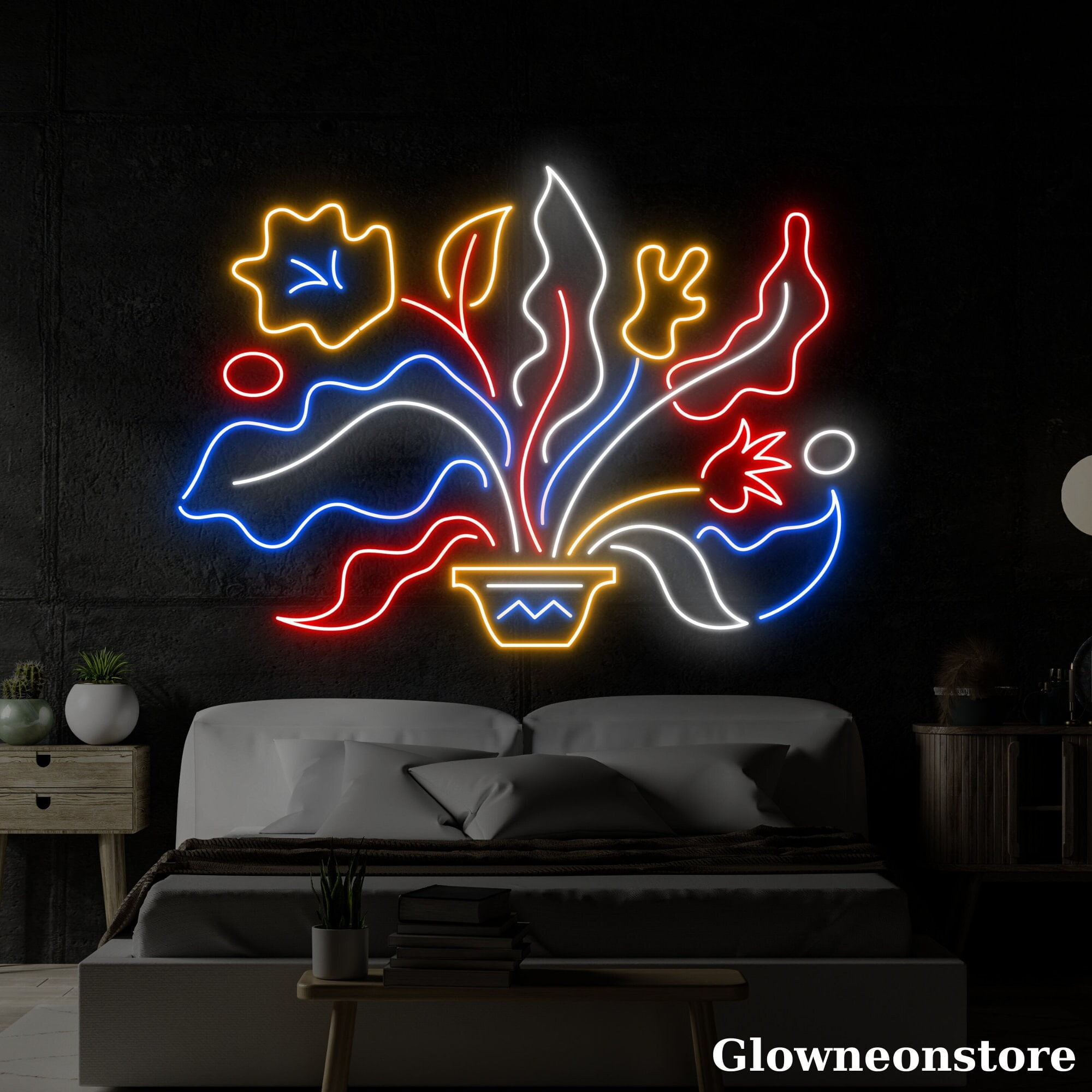 Glowneon Flower Art Neon Sign, Flower Vintage Led Sign, Woman Room ...