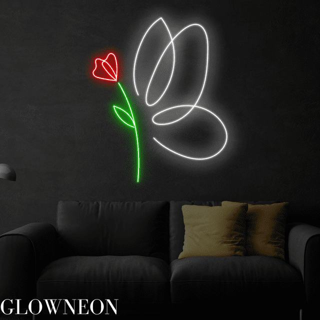 Glowneon Flower Butterfly Neon Sign, Flower Butterfly Led Light ...