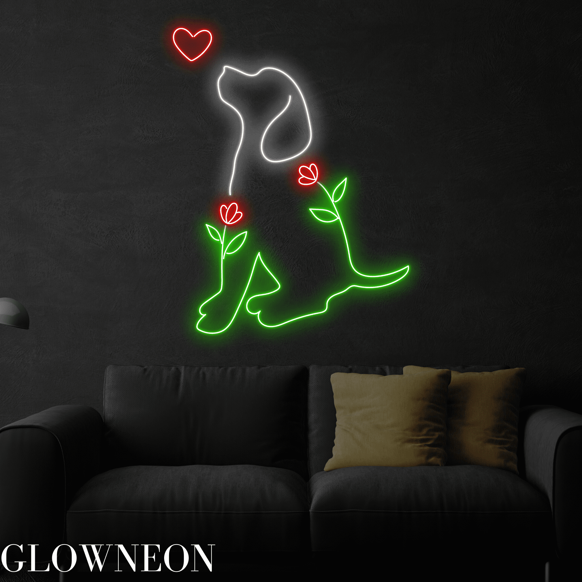 Glowneon Flower Dog Neon Sign, Flower Dog Led Sign, Dog Led Light Art ...