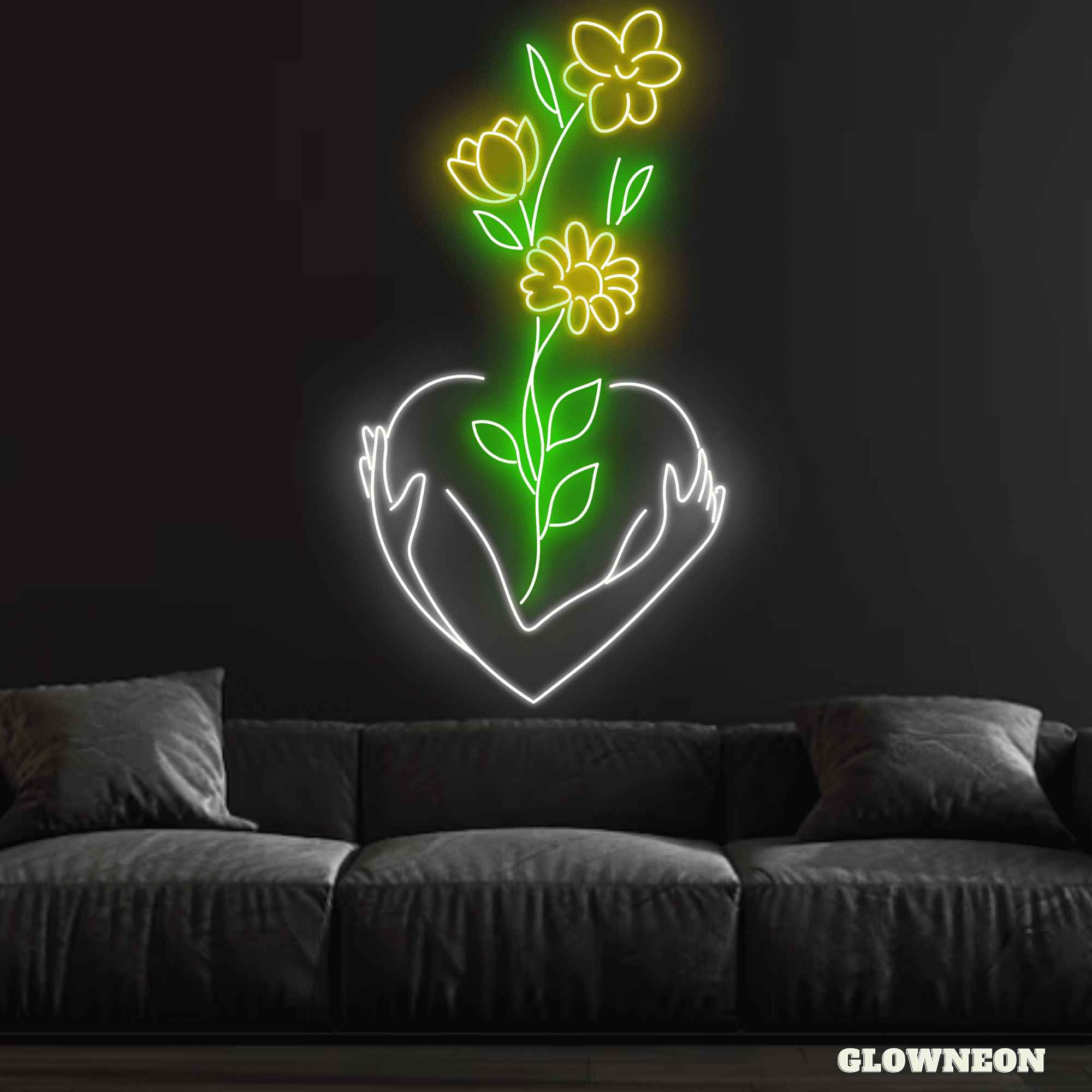 Glowneon Flower Woman Line Art Neon Sign, Abstract Woman Wall Decor ...