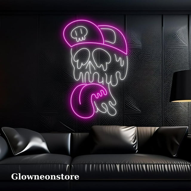Glowneon Flowing Skull Neon Sign, Skull Head Neon Sign, Flowing Skull ...