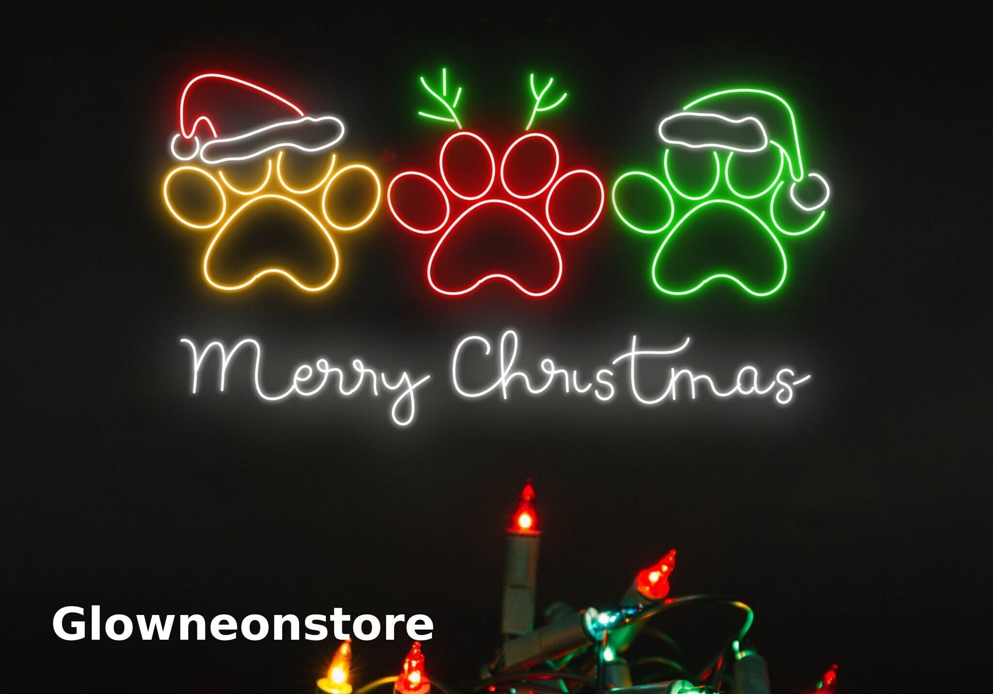 Glowneon Footprint Dog Neon Sign, Footprint Dog Merry Christmas Led ...