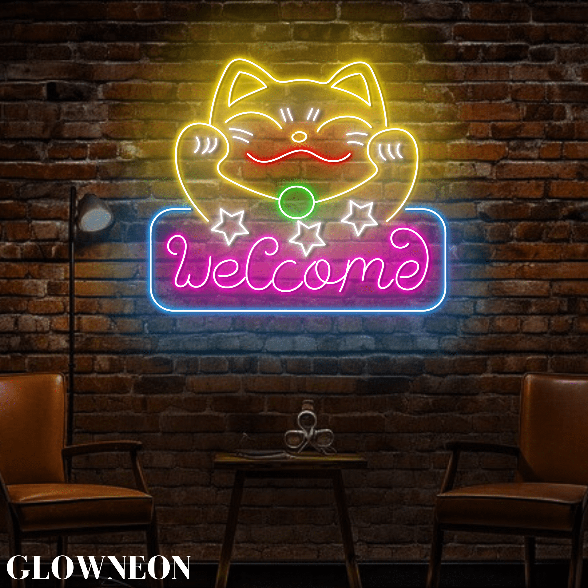 Glowneon Fortune Cat Welcome Led Sign, Store Shop Sign, Business Sign ...