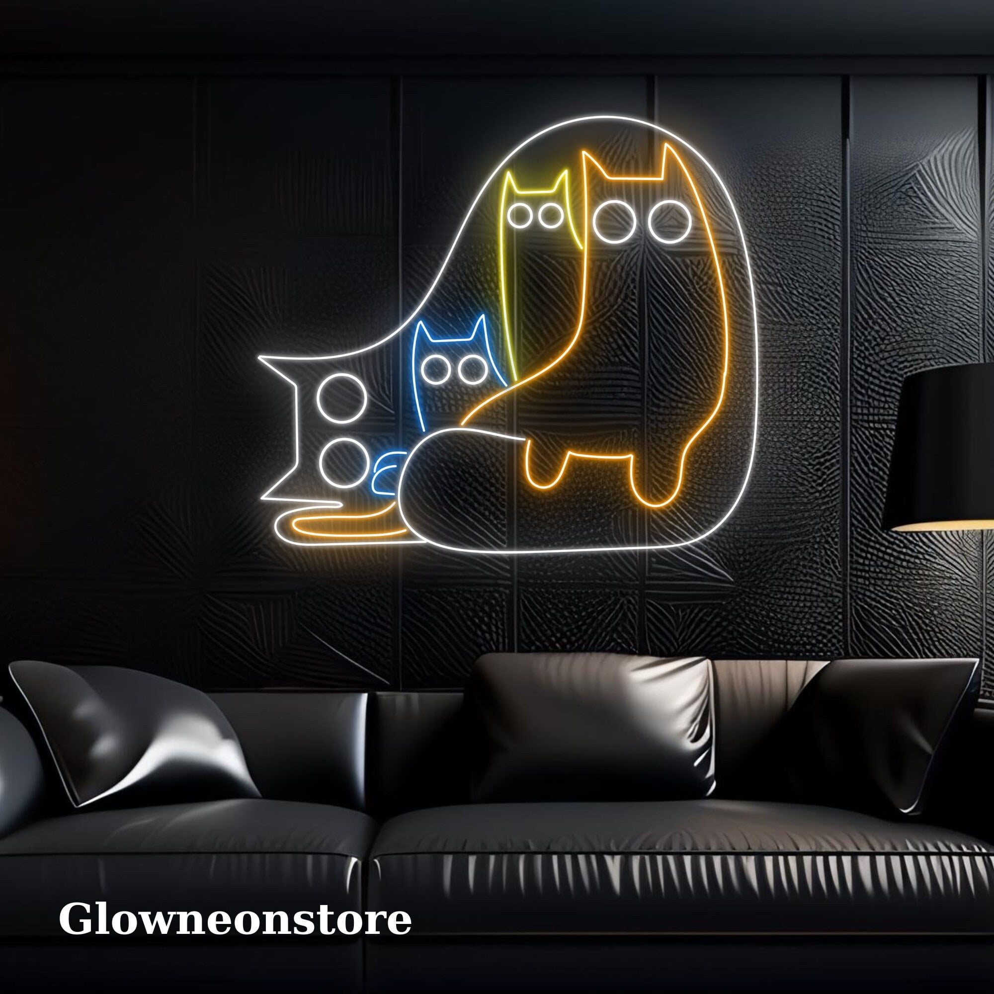 Glowneon Four Cat Wall Decor Led, Cat Line Art Decor Neon, Four Cats ...