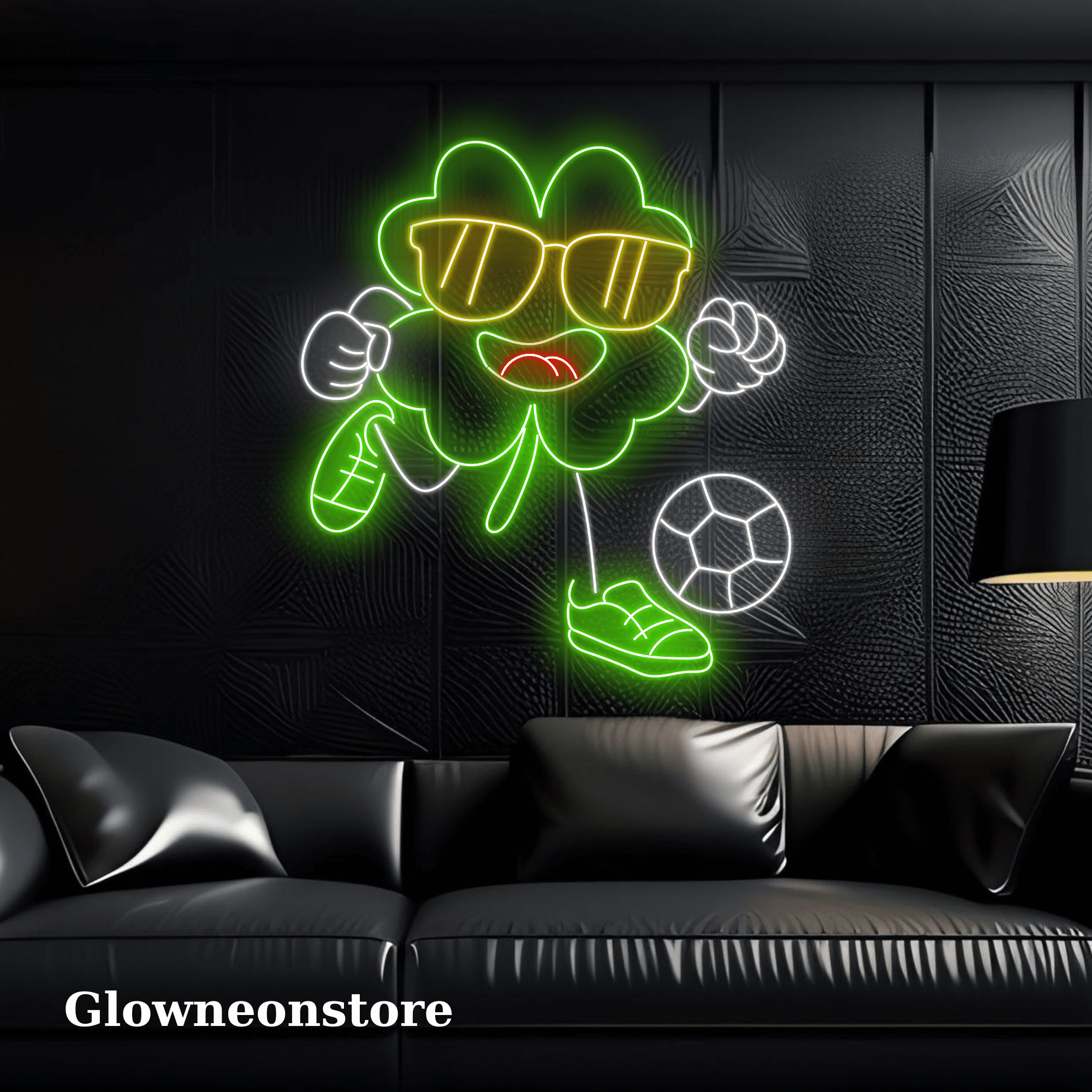 Glowneon Four Clover Soccer Sign, Lucky Leaf Soccer Neon, Soccer Led ...