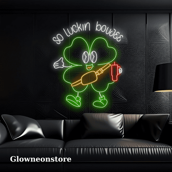 Glowneon Four Leaf Clover Neon Sign, So Luckin Boujee Led Light ...
