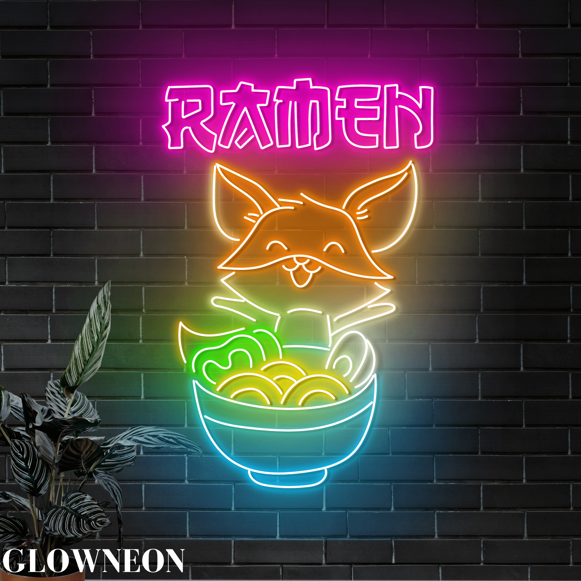 Glowneon Fox Ramen Japanese Noodles Neon Sign, Ramen Restaurant Decor ...