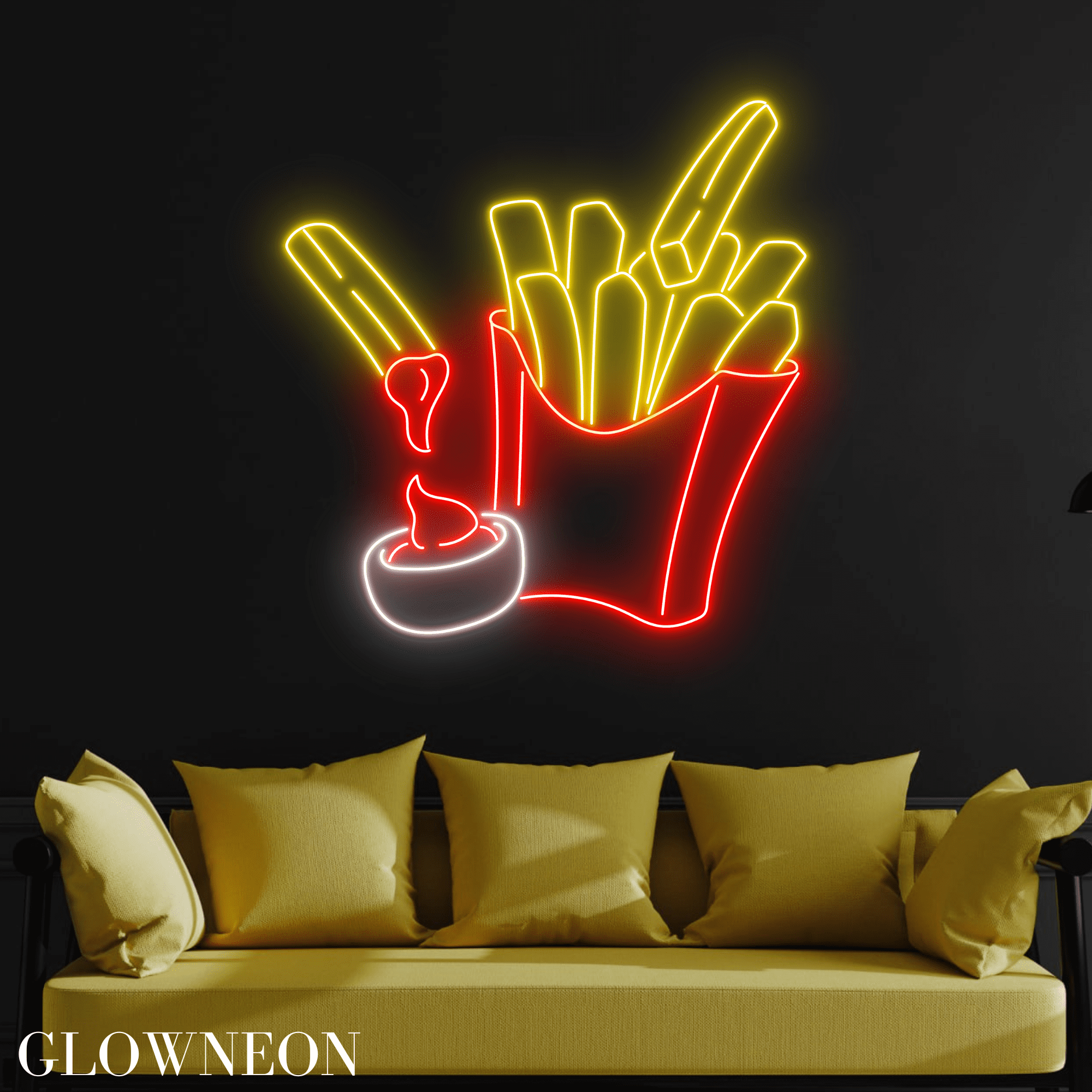 Glowneon French Fries Neon Light For Fast Food Restaurant Wall Decor ...