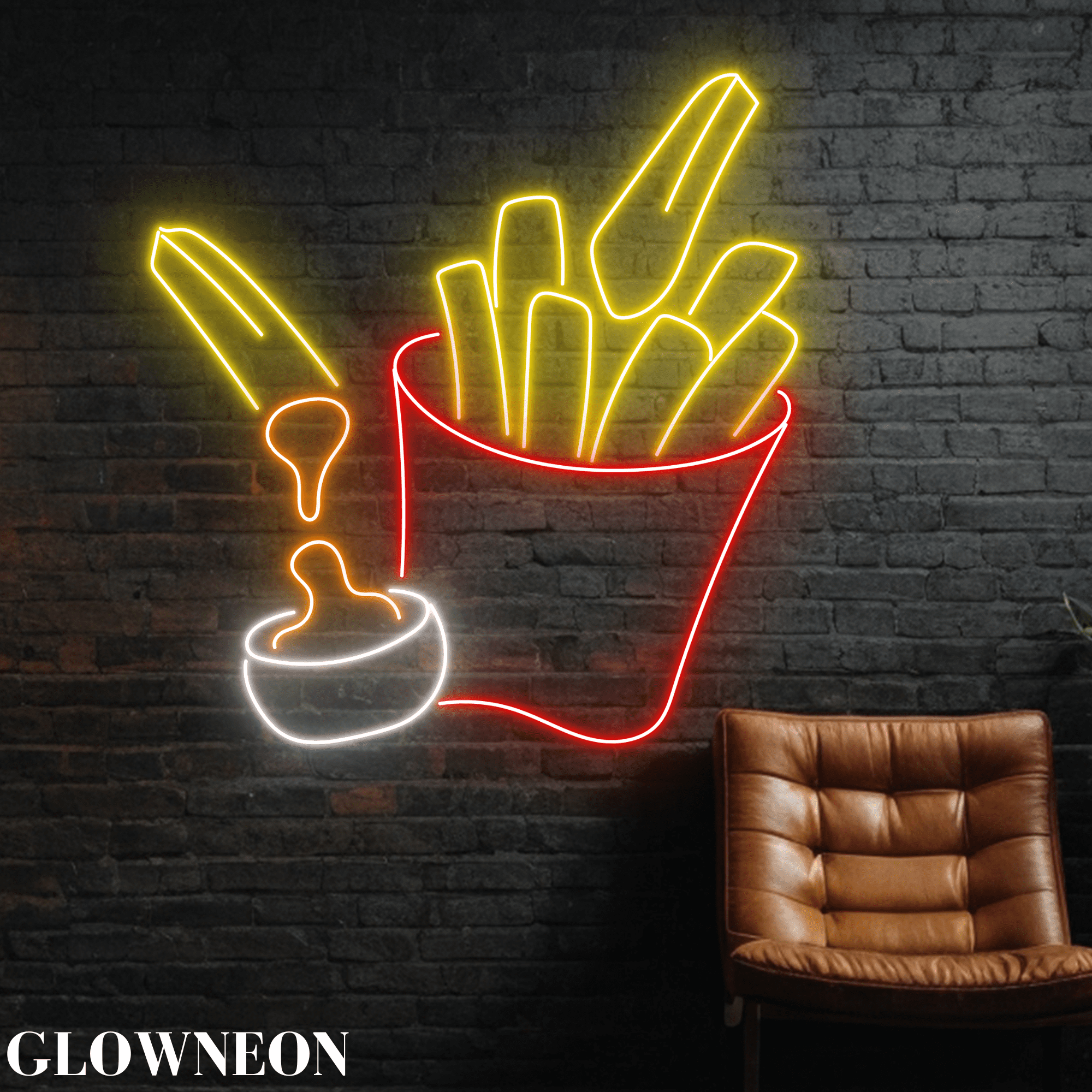 Glowneon French Fries With Chilli Sauce Neon Light, French Fries Sign ...