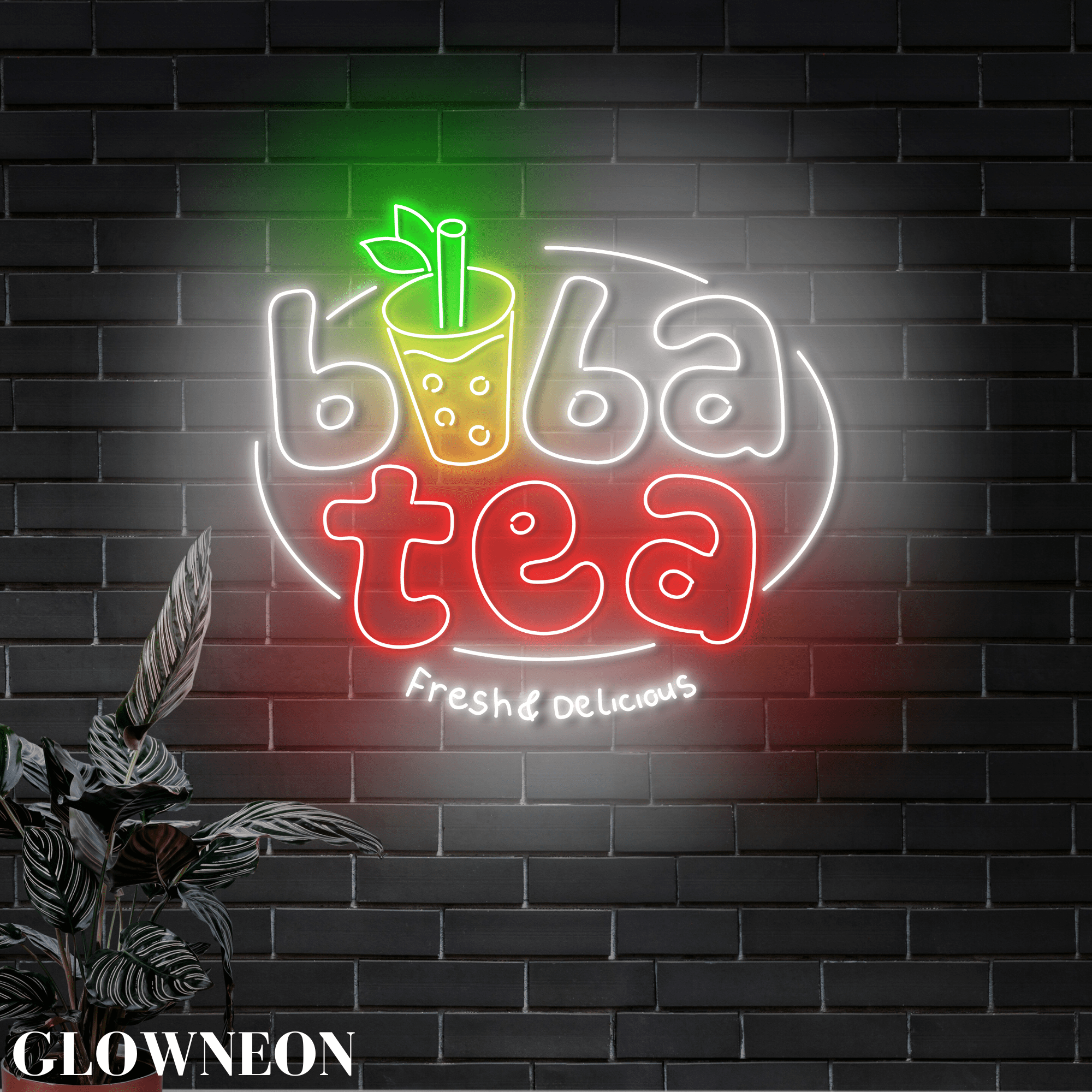 Glowneon Fresh & Delicious Boba Tea Neon Sign, Boba Tea Shop Led Sign ...
