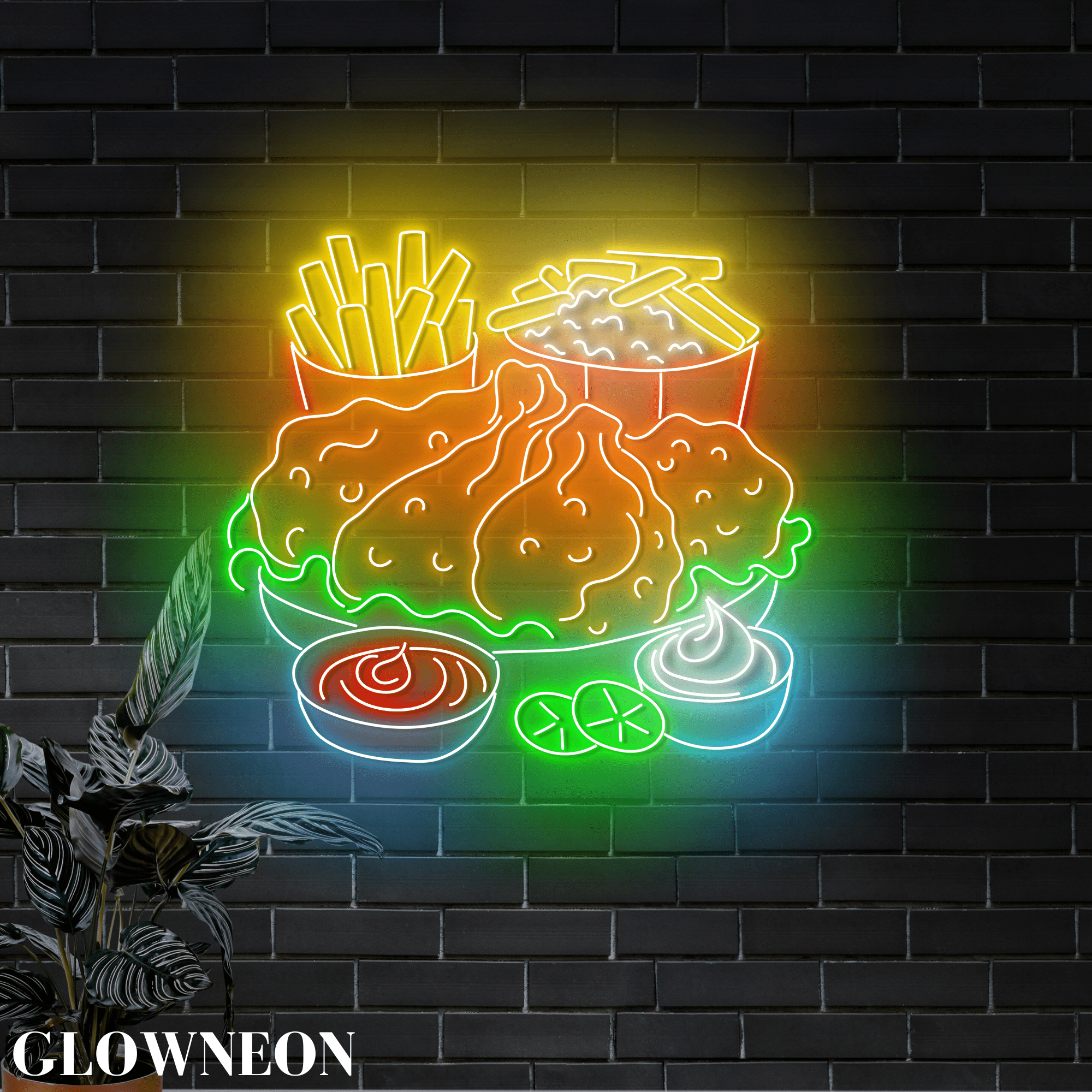 Glowneon Fried Chicken Combo Neon Sign, Fried Chicken Restaurant Sign ...