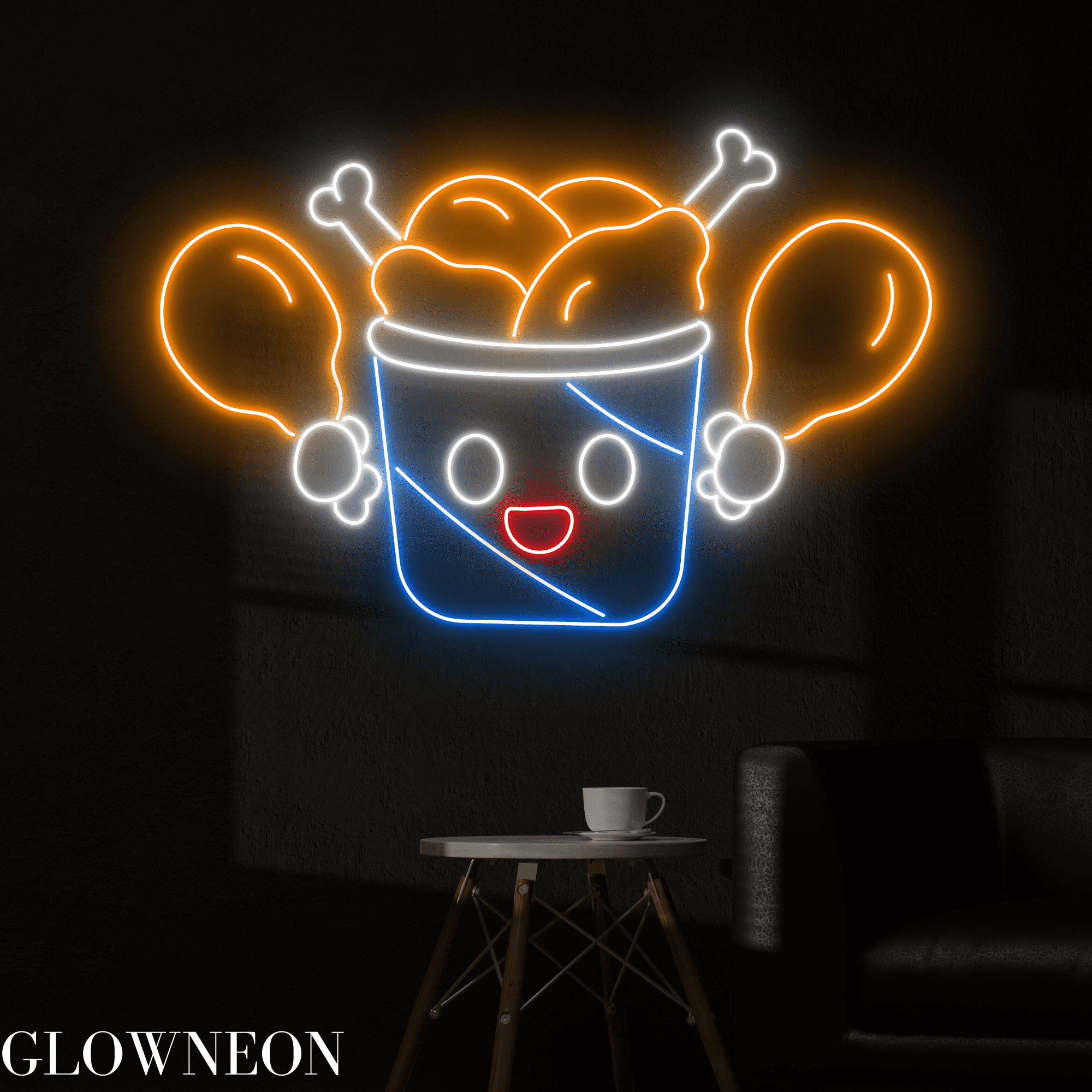 Glowneon Fried Chicken Neon Sign, Fast Food Restaurant Wall Led Decor ...
