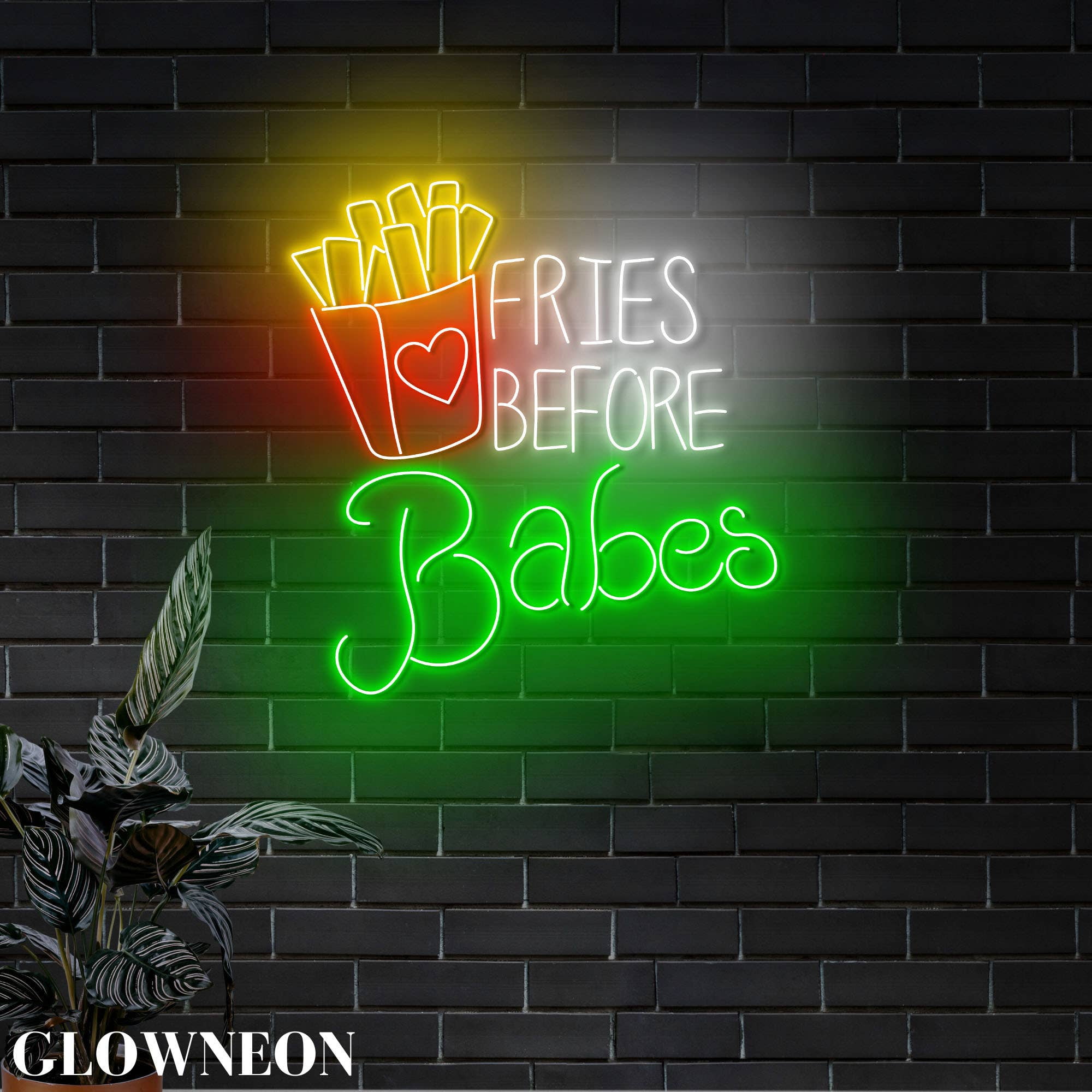 Glowneon Fries Before Babes Wall Art Led Sign, French Fries Shop Sign ...