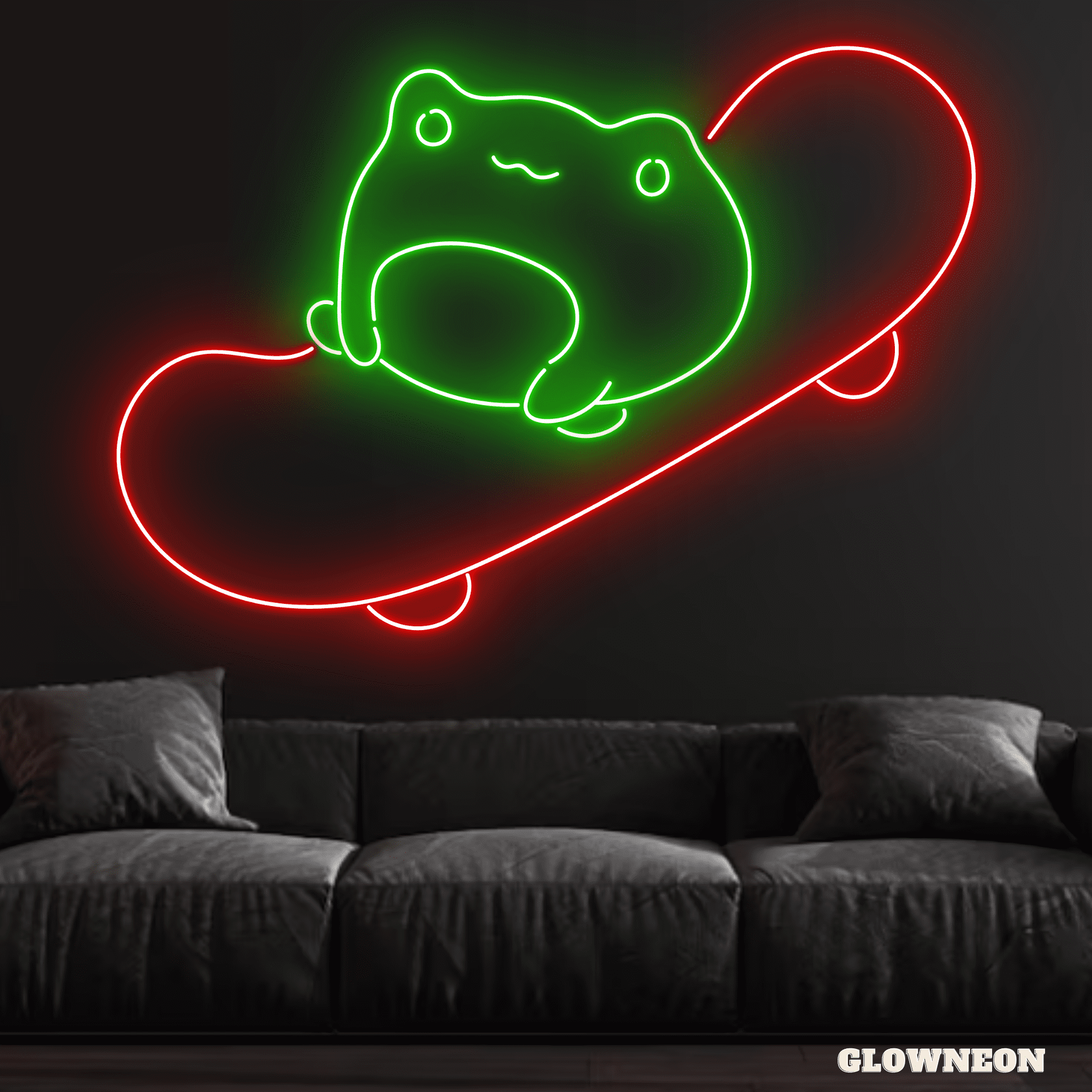 Glowneon Frog on Skateboard Neon Sign, Frog Wall Decor, Gifts for Kid ...