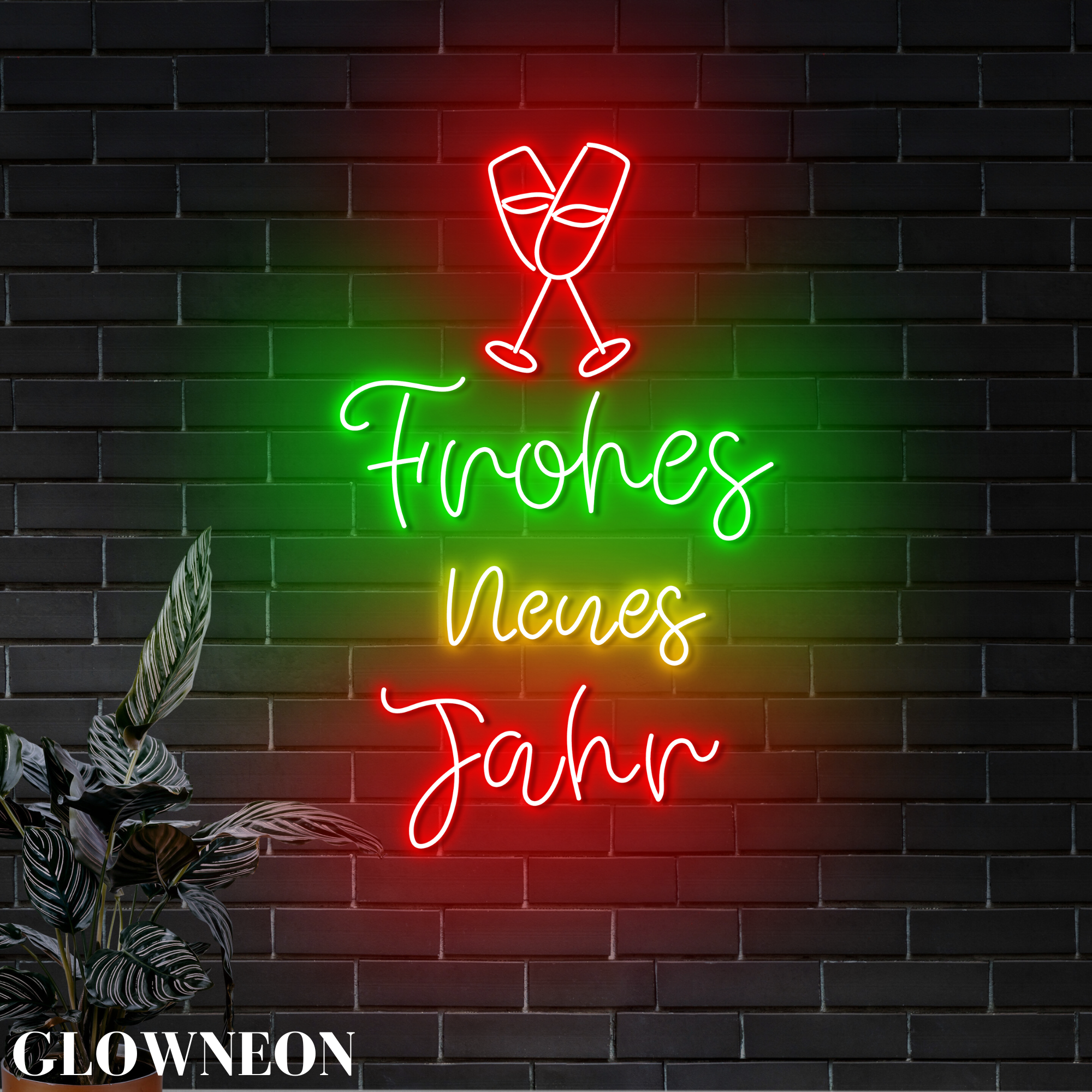 Glowneon Frohe Neues Jahr Neon Signs For German New Year Eve Wall Art ...