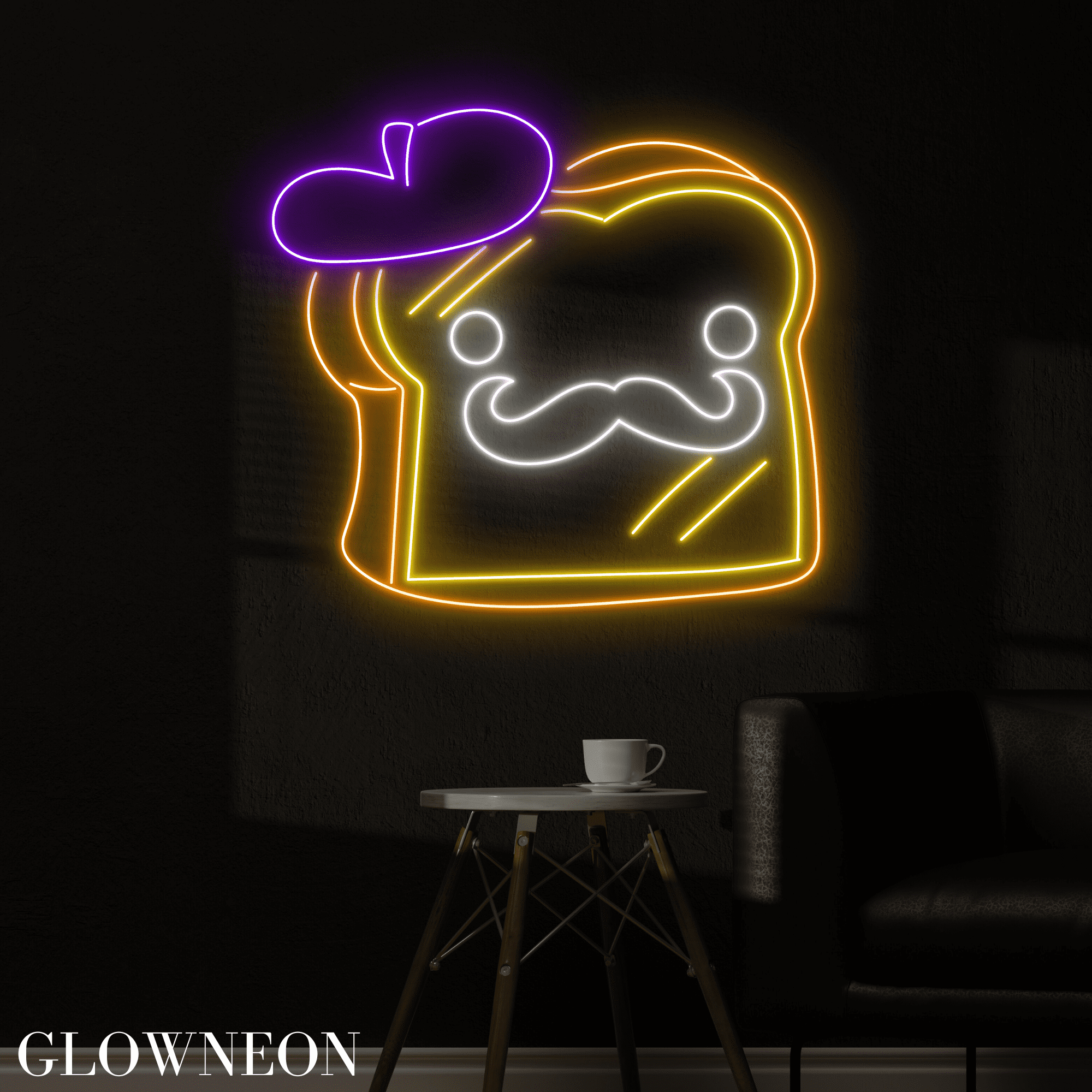Glowneon Funny Bakery Wall Decor, Mustache Sandwich Man Led Neon Sign ...