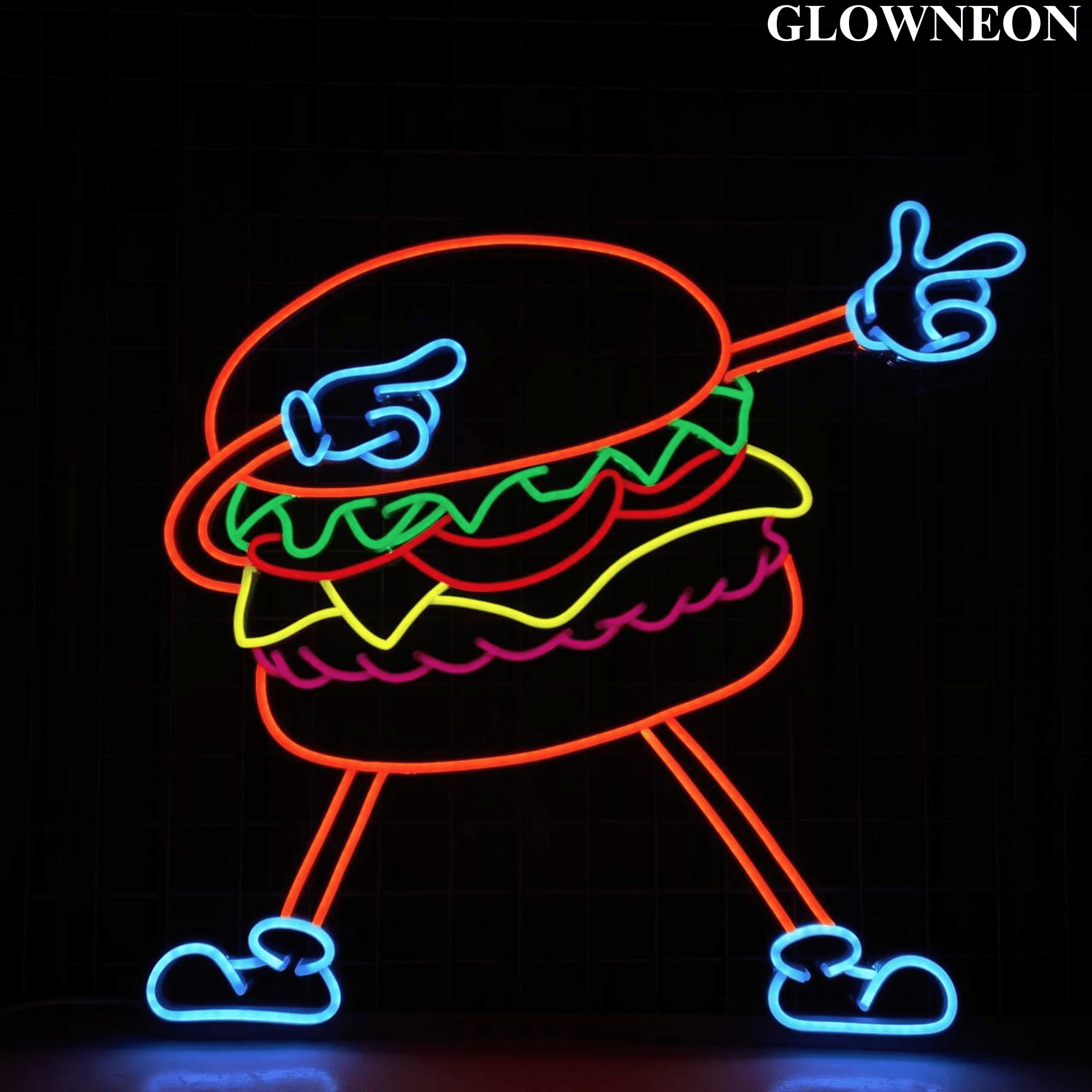Glowneon Funny Burger Neon Wall Art, Burger Led Sign, Burger Wall Art ...