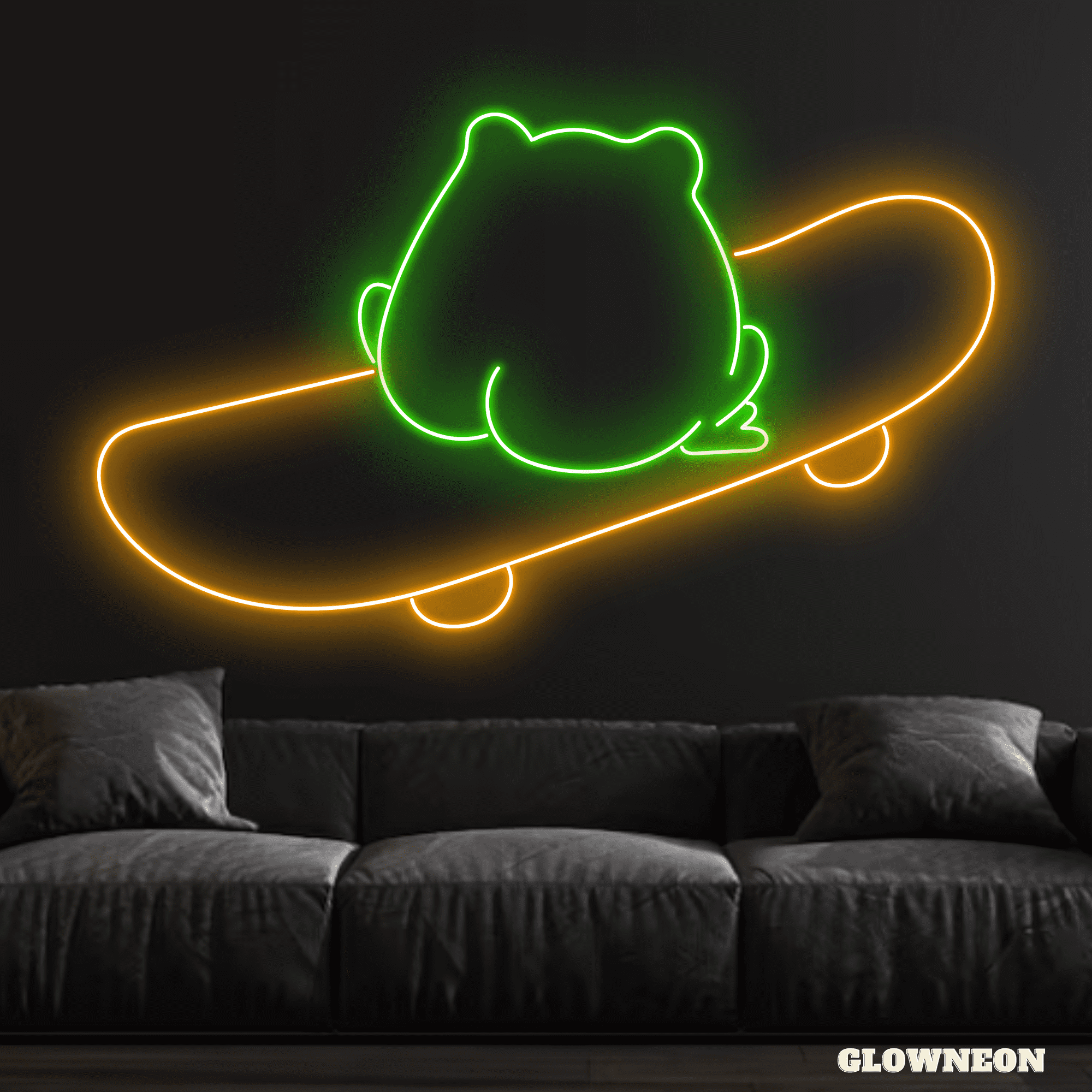 Glowneon Funny Frog on Skateboard Neon Sign, Cute Frog Sign, Kid Gift ...