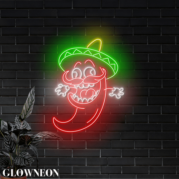 Glowneon Funny Pepper Mexican Restaurant Decor, Viva Mexico Neon Sign ...