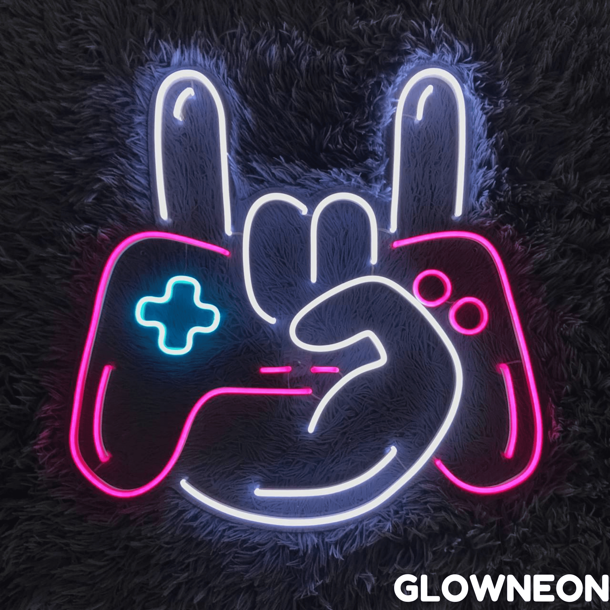 Glowneon Game Controller Rock Hand Neon Sign, Game Controller Led Art ...