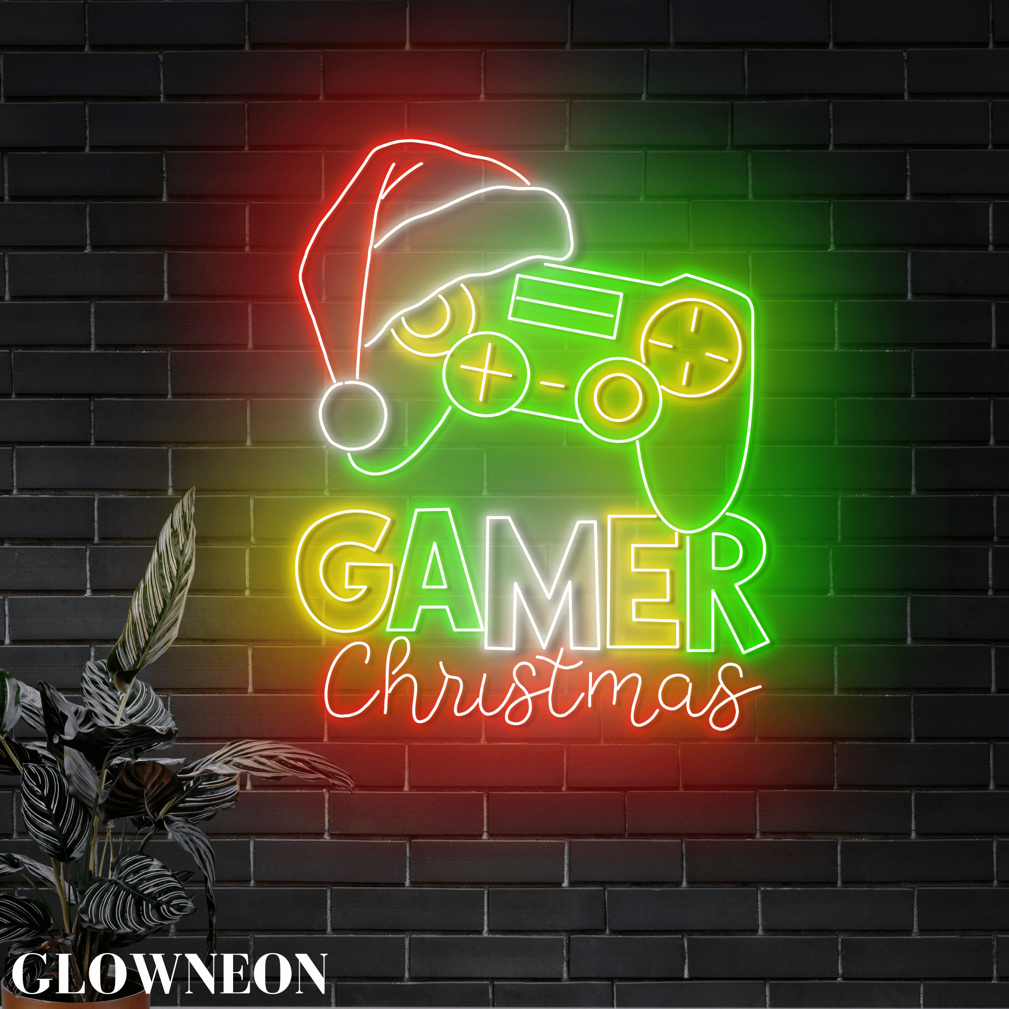 Glowneon Gamer Christmas Led Sign, Game Controller Xmas Neon Wall Art ...