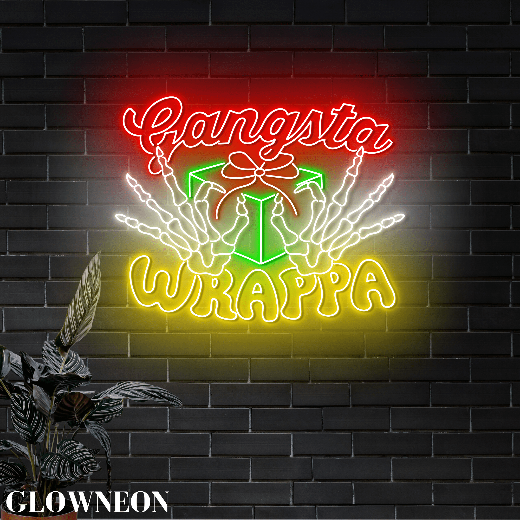 Glowneon Gangsta Wrappa Wall Neon Light, Christmas Skull Led Wall Art ...