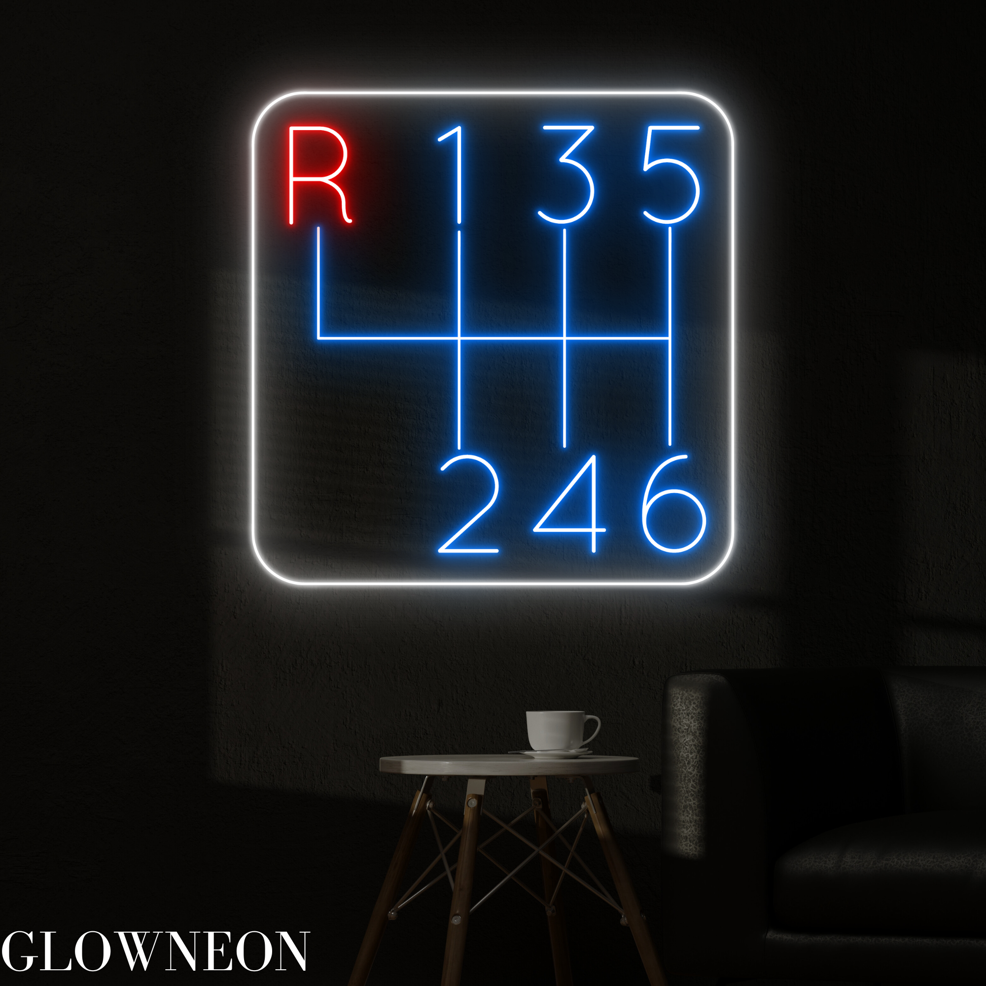 Glowneon Gear Stick Shift Neon Sign, Gear Stick 6 Speeds Led Decor ...