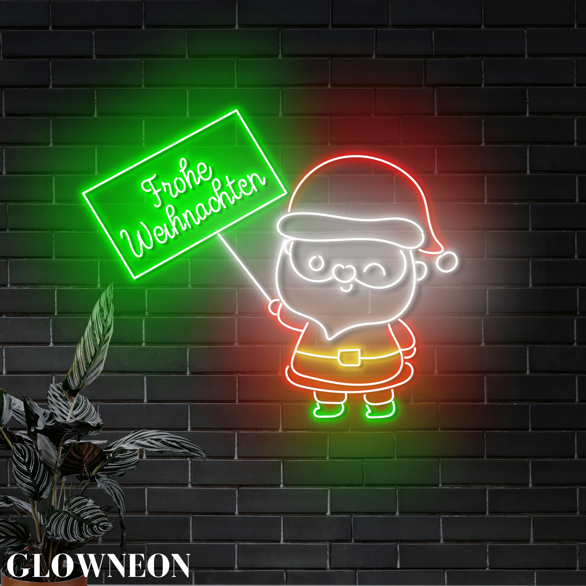Glowneon German Santa Christmas Neon Sign, Frohe Weihnachten Wall Art ...