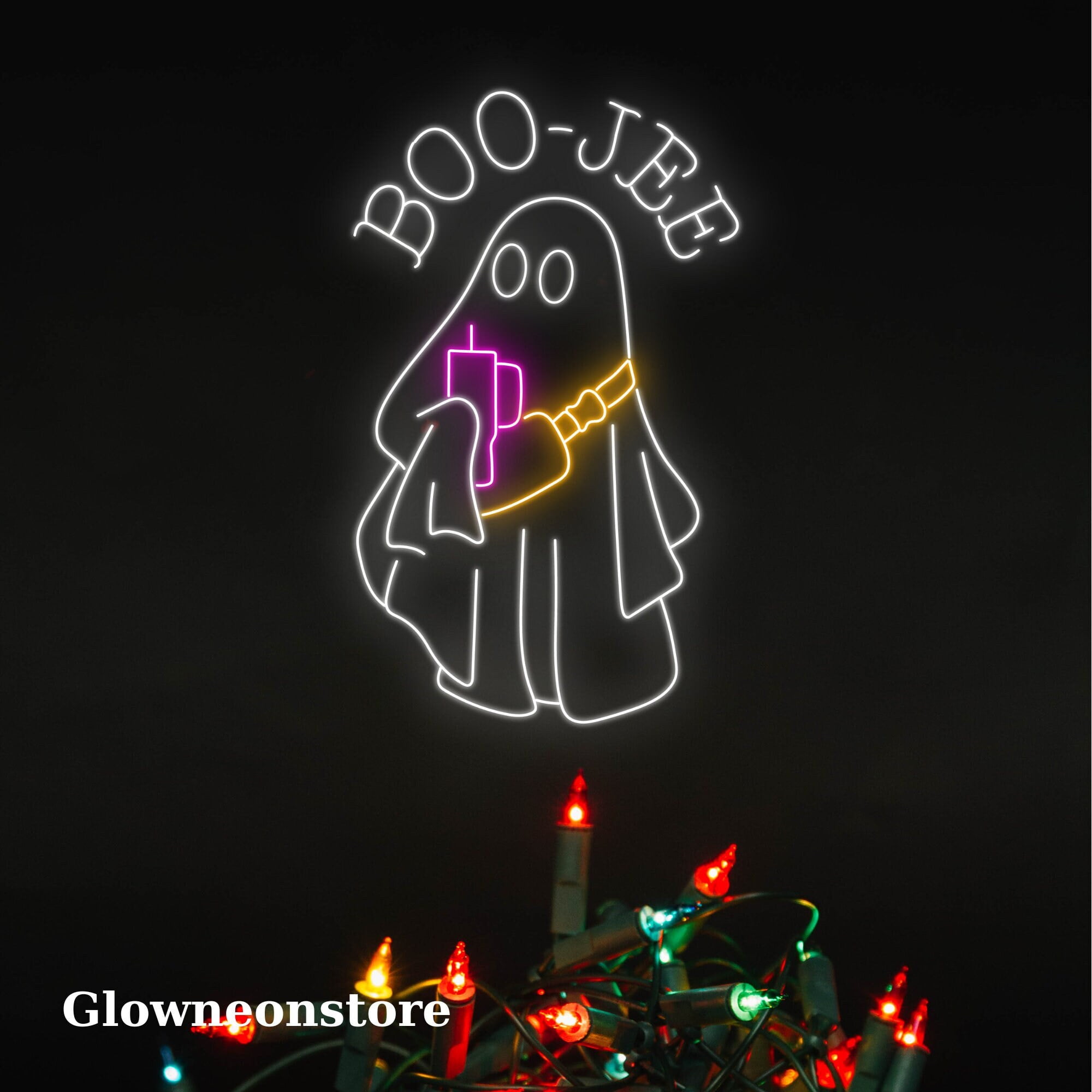 Glowneon Ghost Boo Jee Neon Sign, Ghost Boo Jee Led Sign, Handmade ...