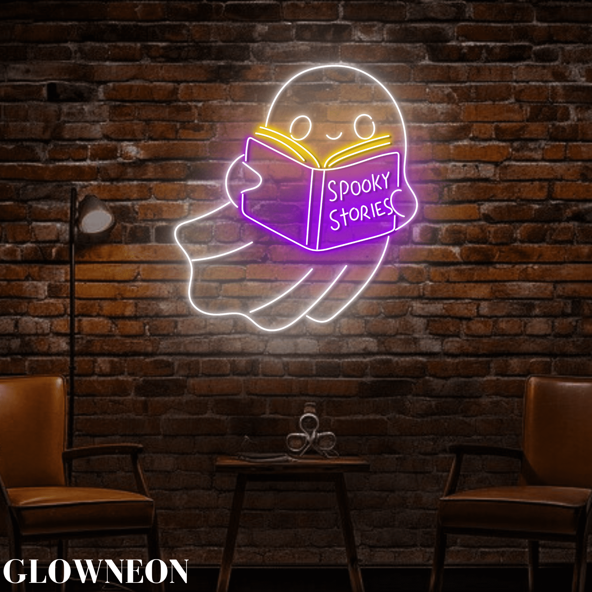 Glowneon Ghost Read Spooky Book Neon Sign, Halloween Book Store Decor ...