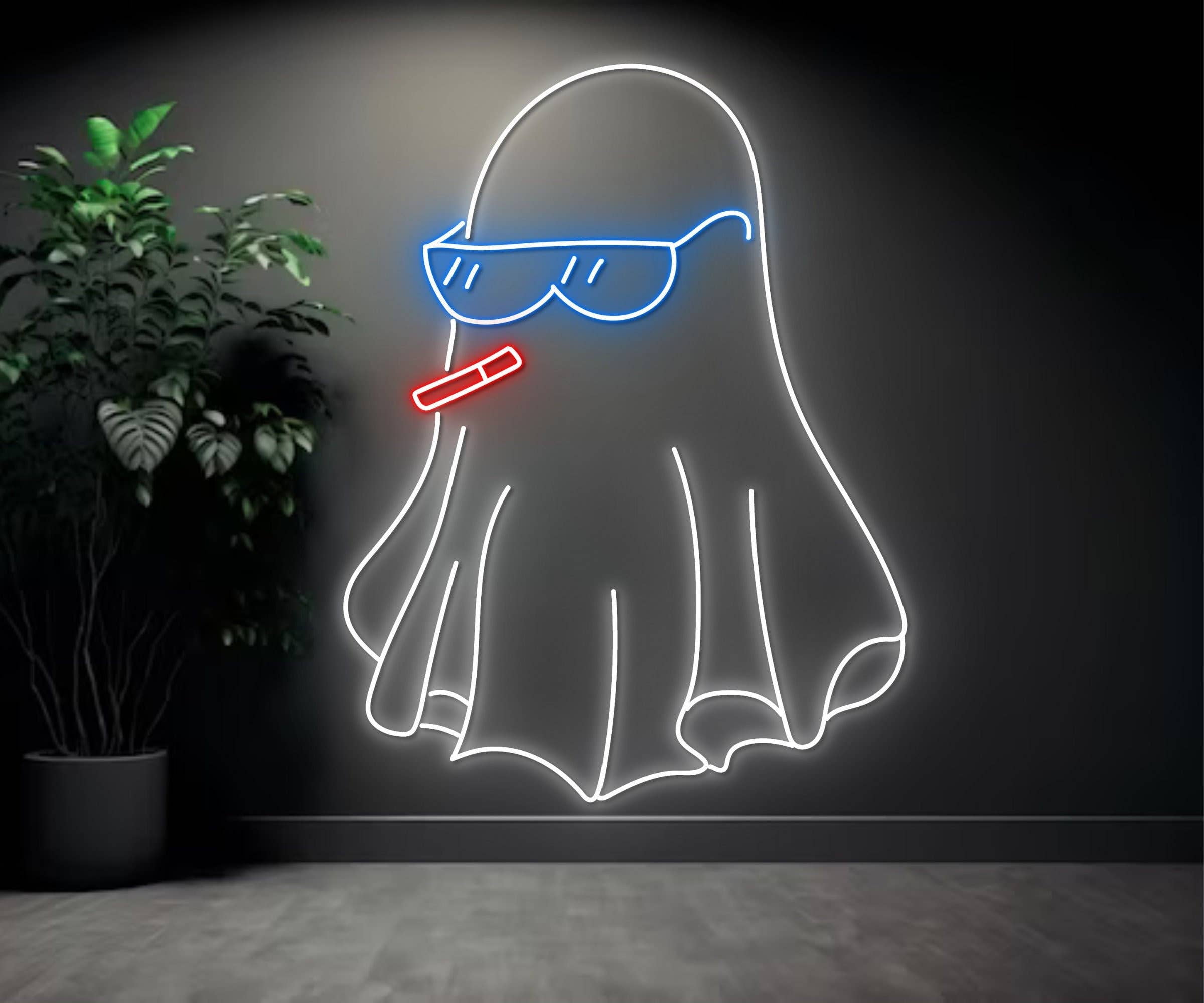 Glowneon Ghost Smoking Neon Sign, Cool Ghost Halloween party Decor ...